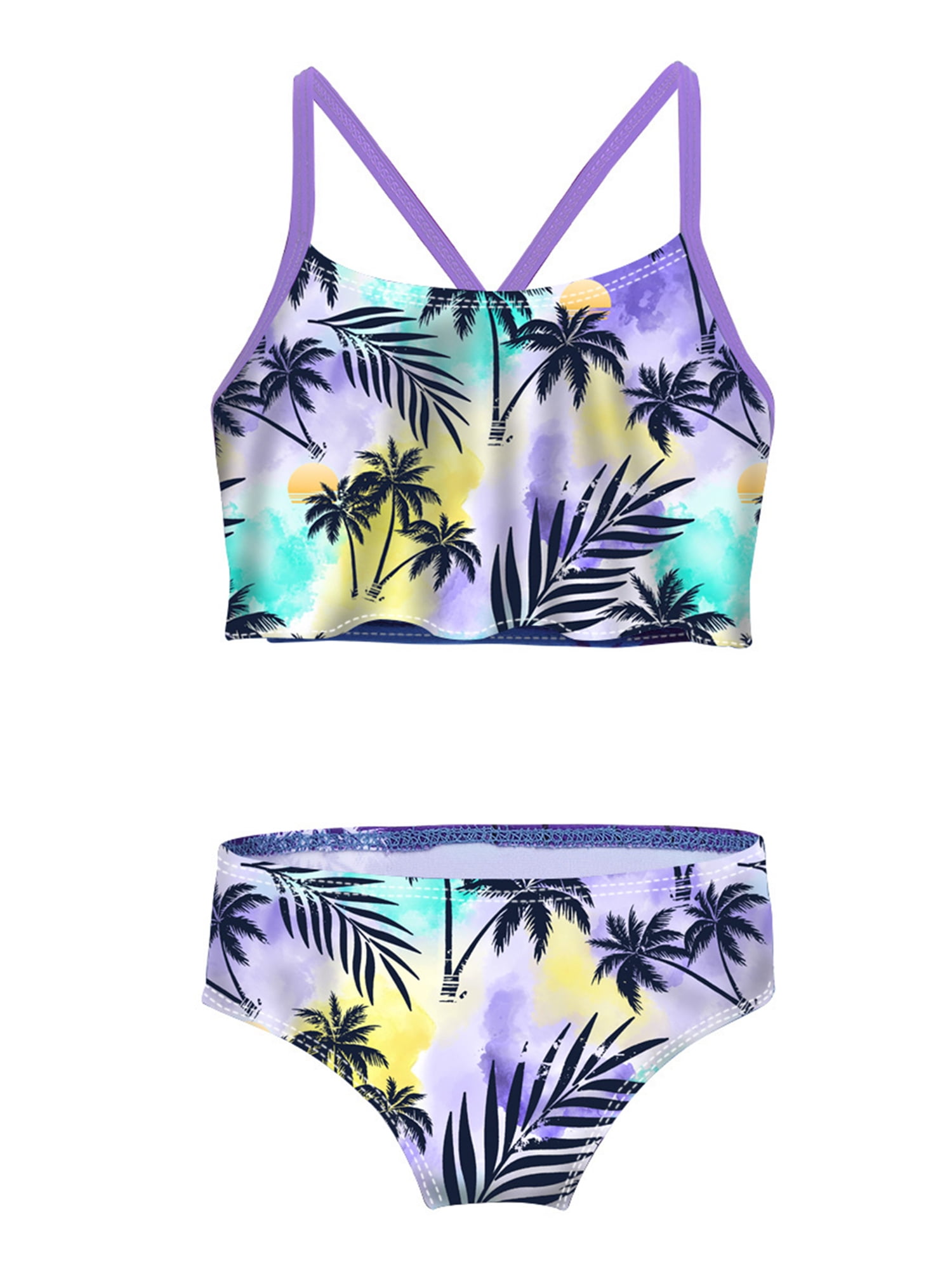 iEFiEL Little Girls Swimwear Tropical Holiday Bathing Suit Flounce Top ...