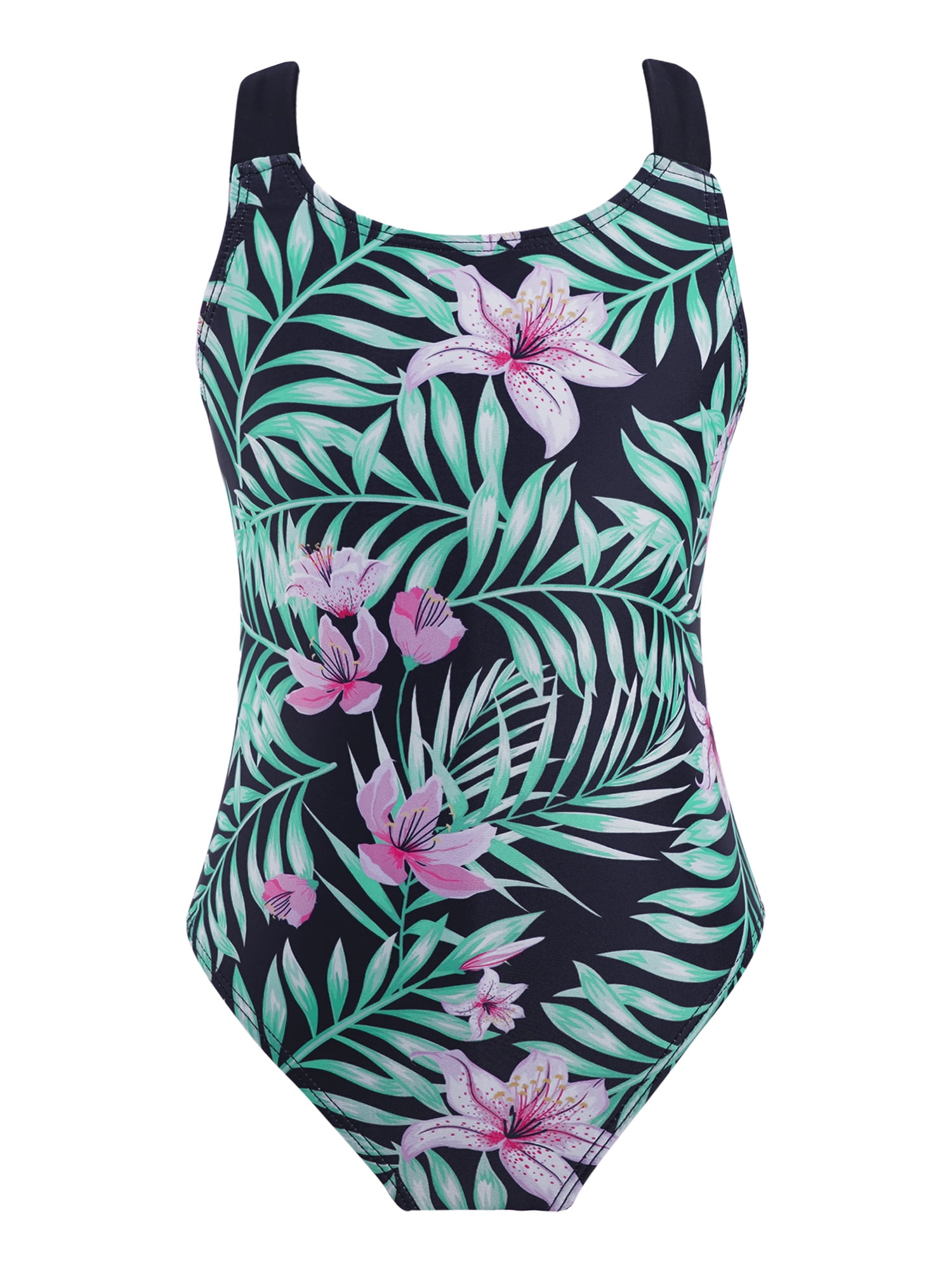 iEFiEL Girls Wide Shoulder Straps Swimsuit, Sleeveless One-Piece ...