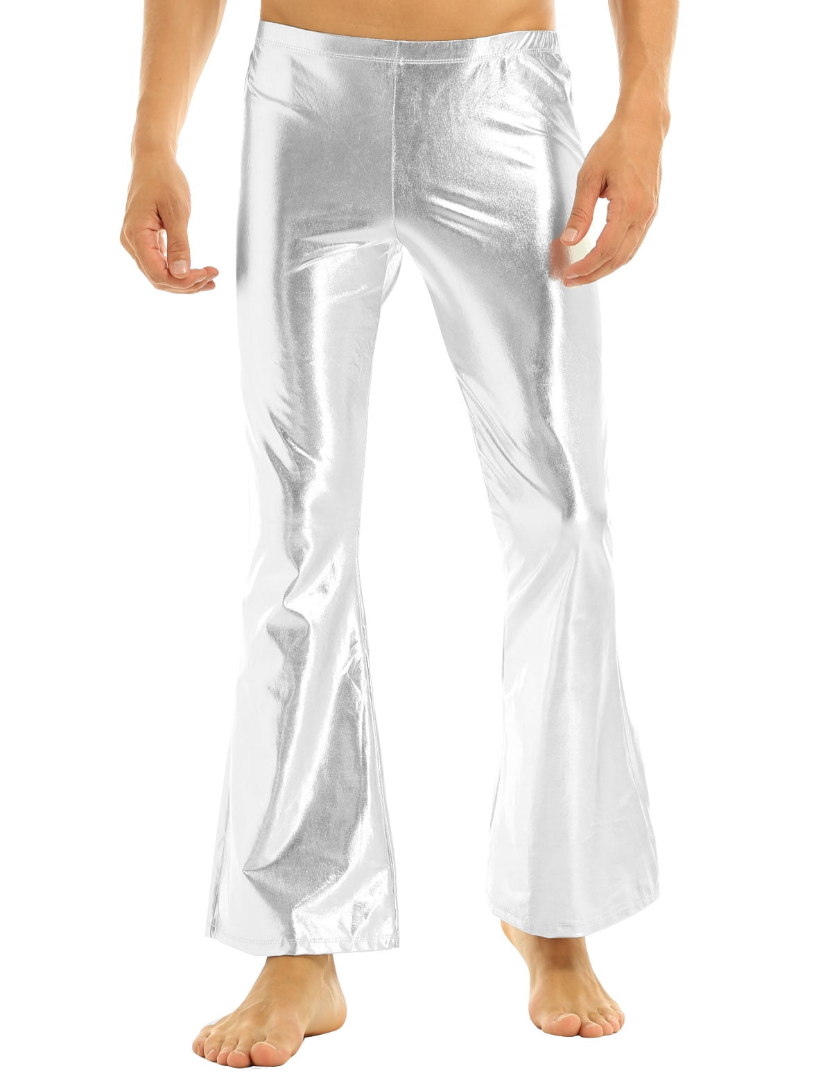 iEFiEL Men’s Shiny Metallic Disco Pants Patent Leather Retro 70s Bell ...