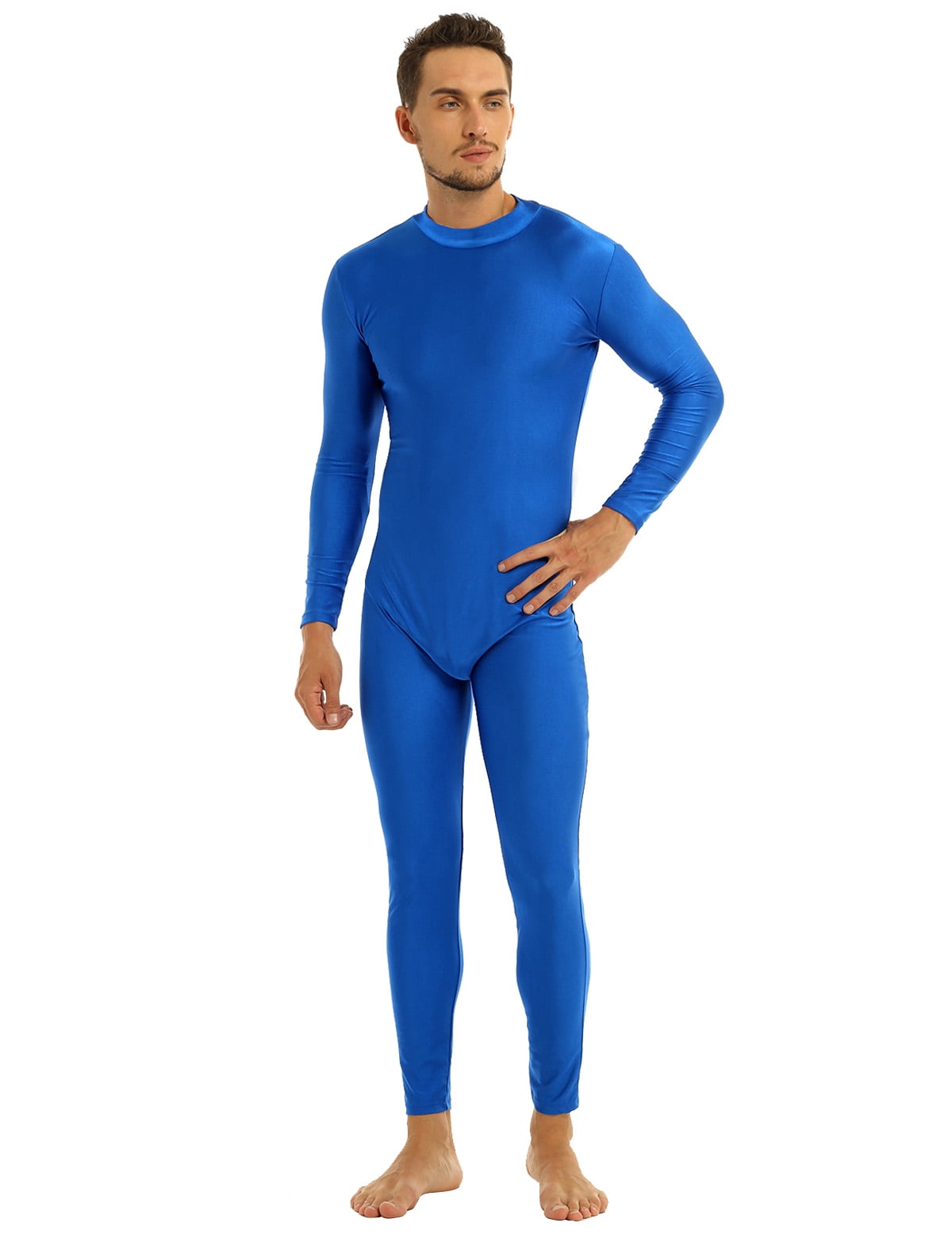 iEFiEL Men's Spandex One Piece Mock Neck Long Sleeve Full Bodysuit ...