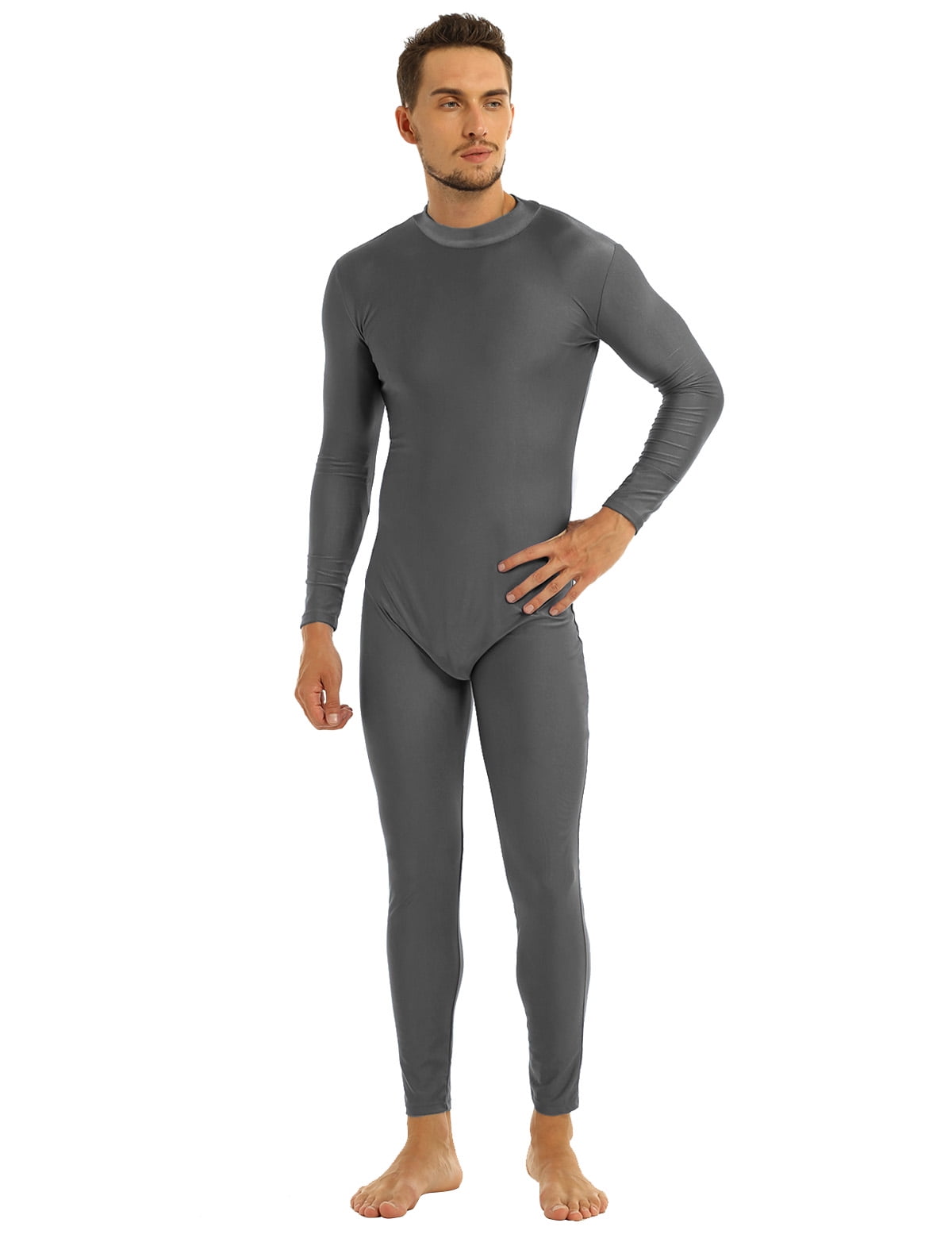 iEFiEL Men's Spandex One Piece Mock Neck Long Sleeve Full Bodysuit ...