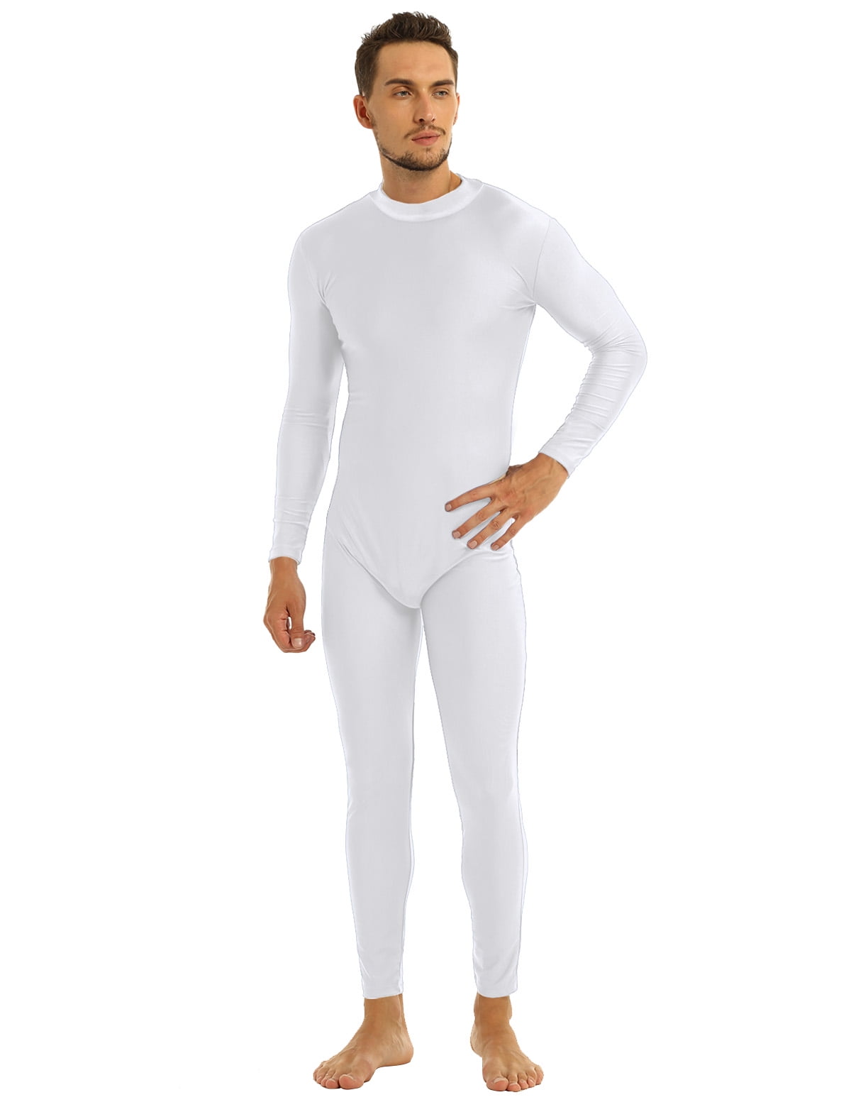iEFiEL Men's Spandex One Piece Mock Neck Long Sleeve Full Bodysuit ...