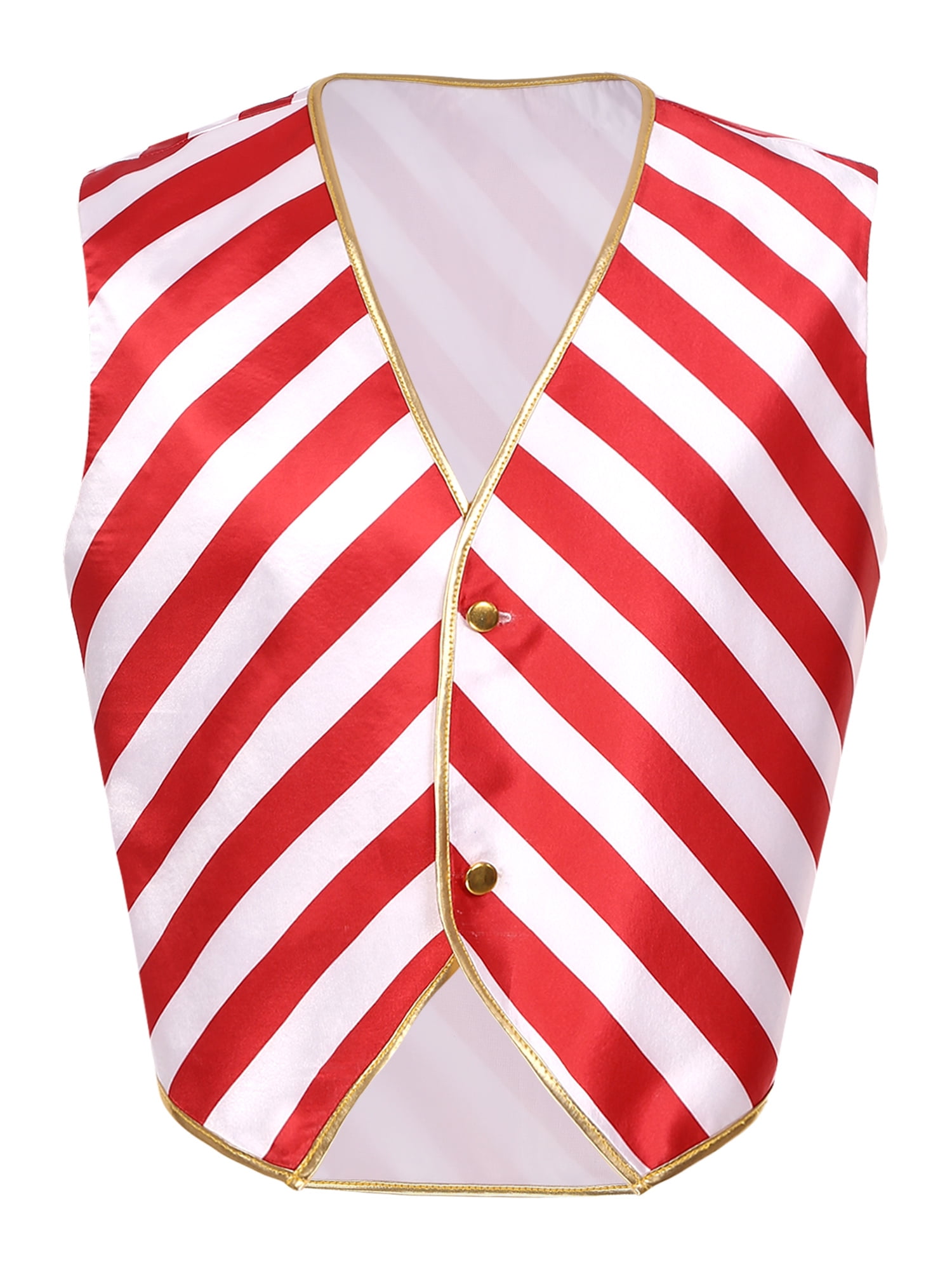 iEFiEL Mens Candy Cane Costume Satin Striped V-Neck Santa Waistcoat ...
