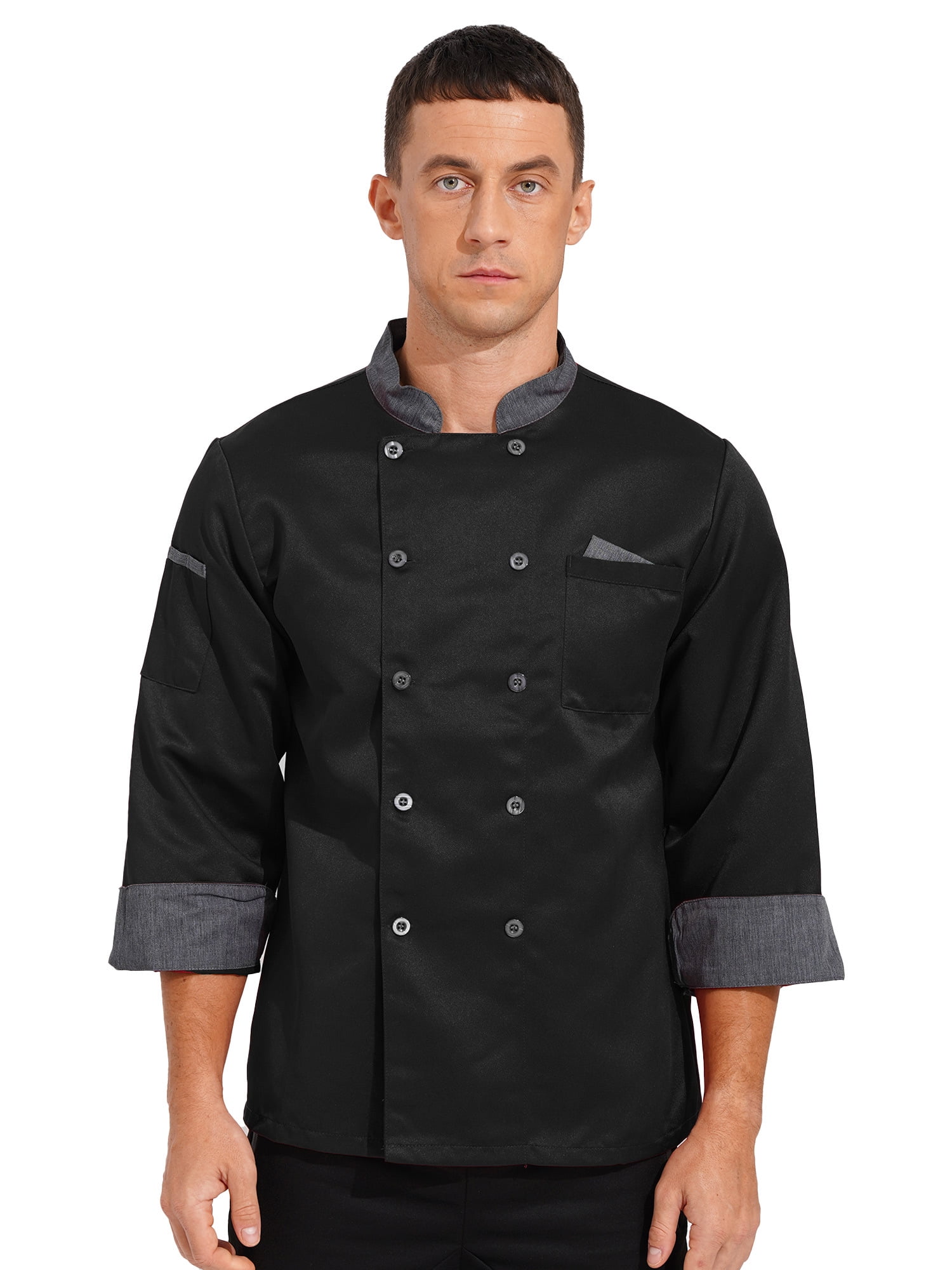 iEFiEL Mens Chef Coat, Long Sleeve, Kitchen Cooking Uniform Jacket ...