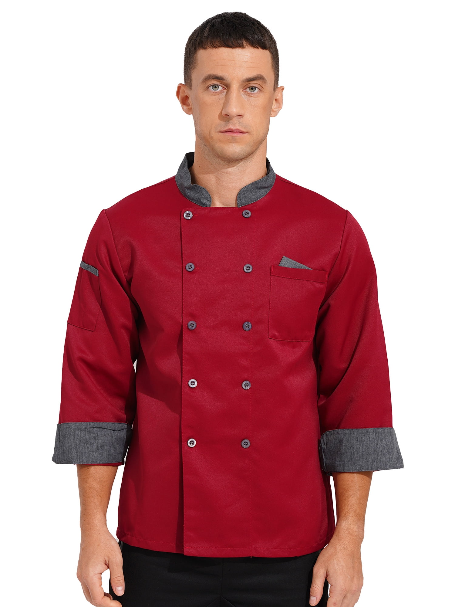 iEFiEL Mens Chef Coat Long Sleeve Kitchen Cooking Uniform Jacket with ...