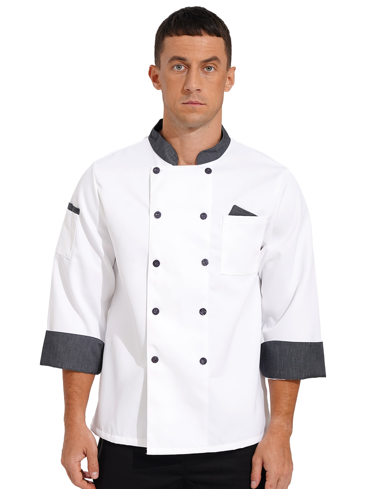 iEFiEL Mens Chef Coat Long Sleeve Kitchen Cooking Uniform Jacket with ...