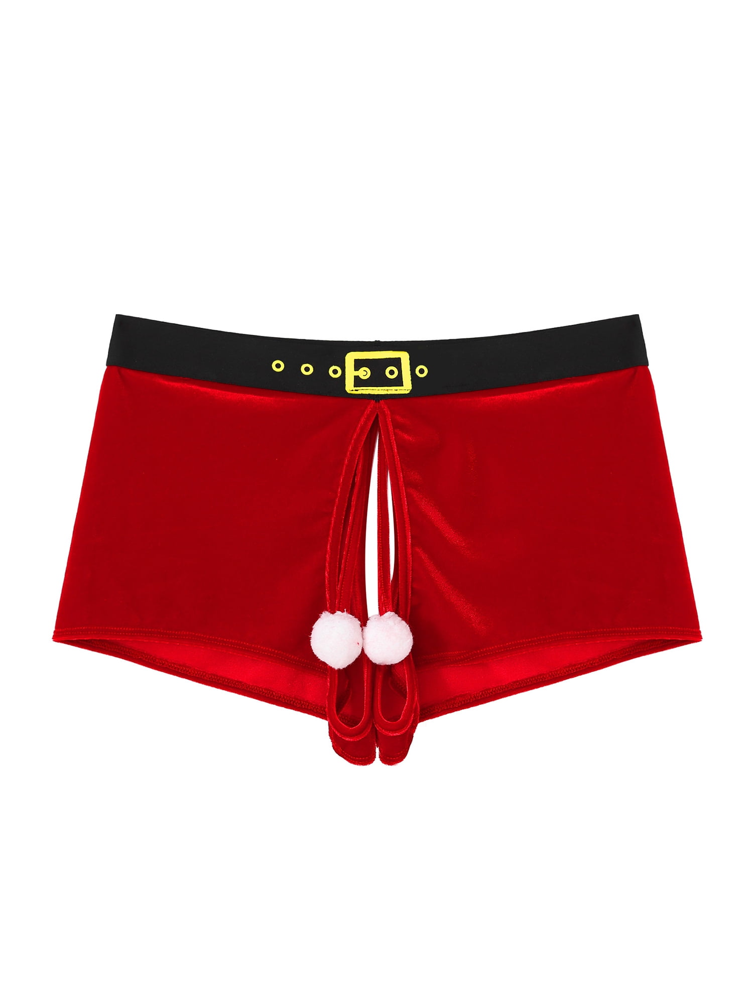 iEFiEL Mens Christmas Velvet Boxers Crotchless Fuzzy Ball Decor ...