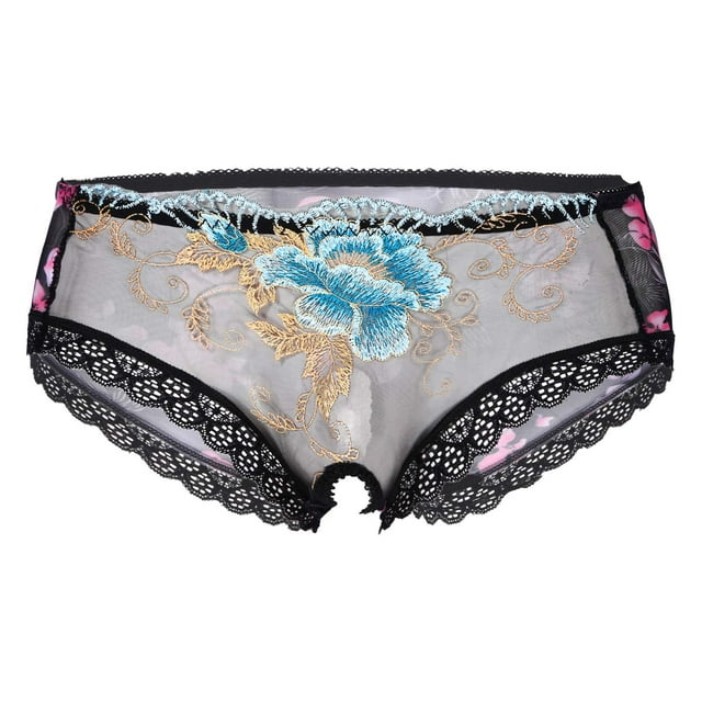 iEFiEL Mens Floral Lace T-back Low Rise G-String Thongs Underwear Black ...
