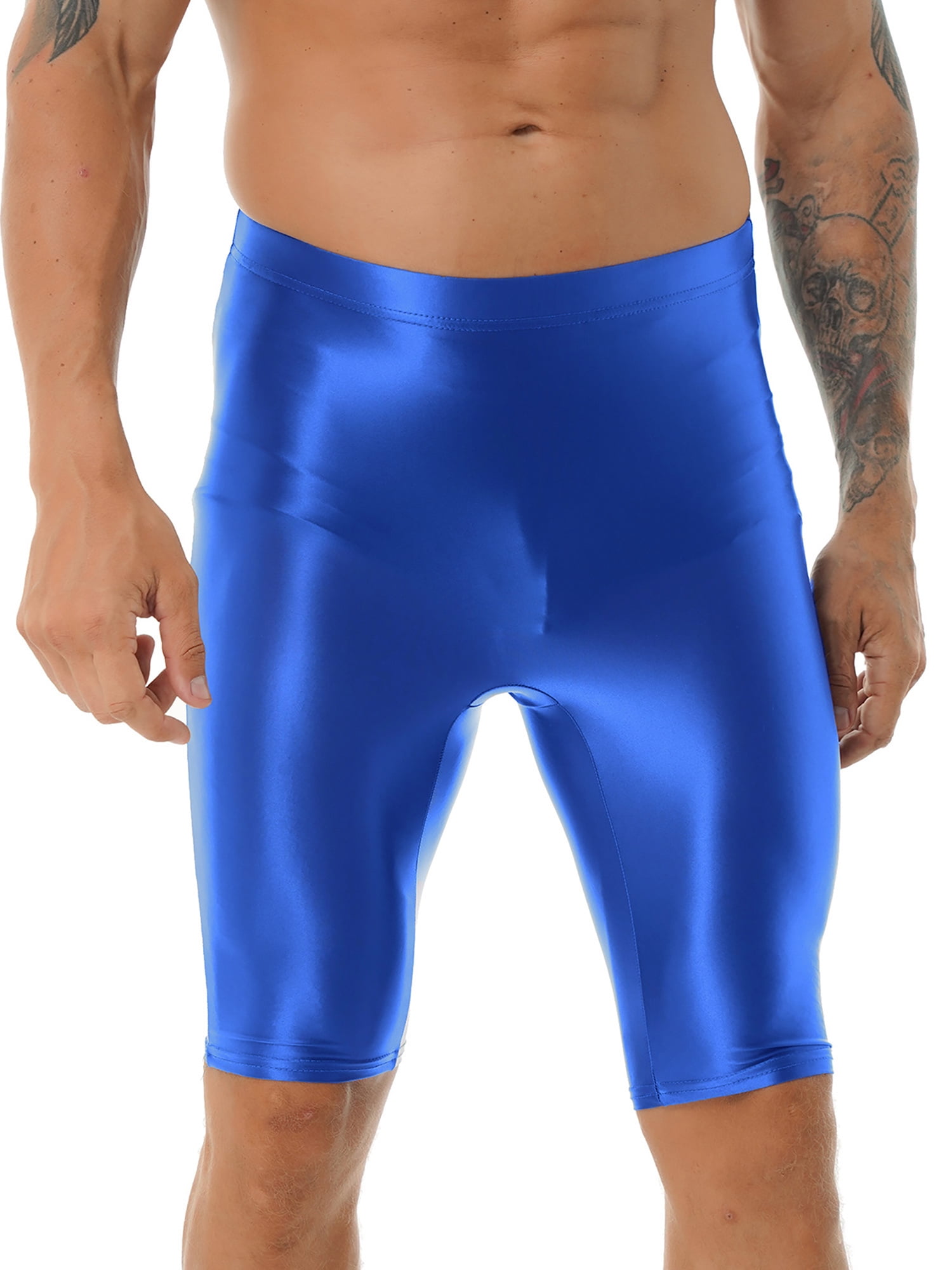 iEFiEL Mens High Waist Shiny Sports Tights Biker Shorts Oil Glossy ...