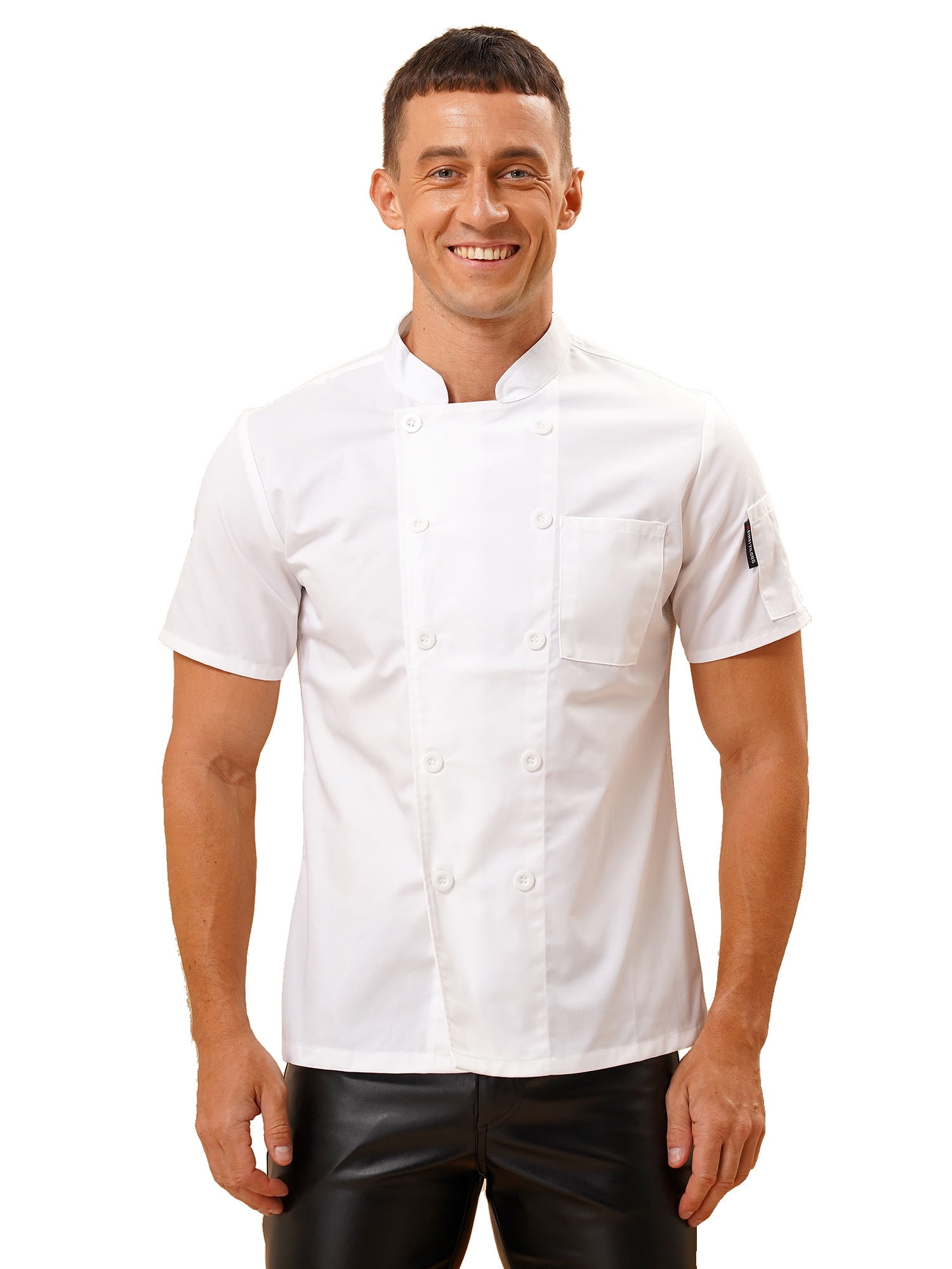 iEFiEL Mens Kitchen Work Uniform Short Sleeve Chef Coat Cook Kitchen ...