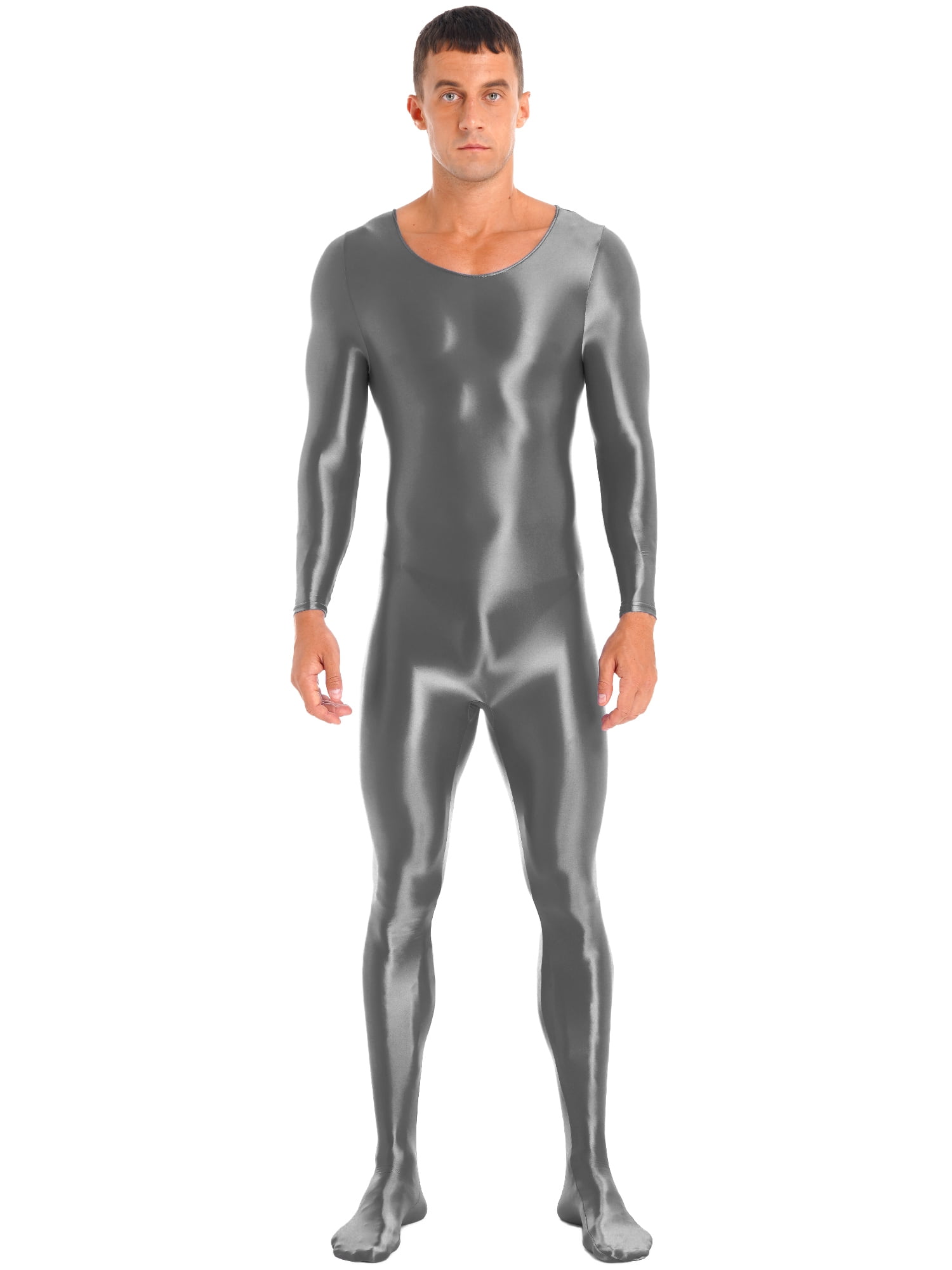 iEFiEL Mens Shiny Smooth Jumpsuit Long Sleeve Full Body Length Bodysuit ...