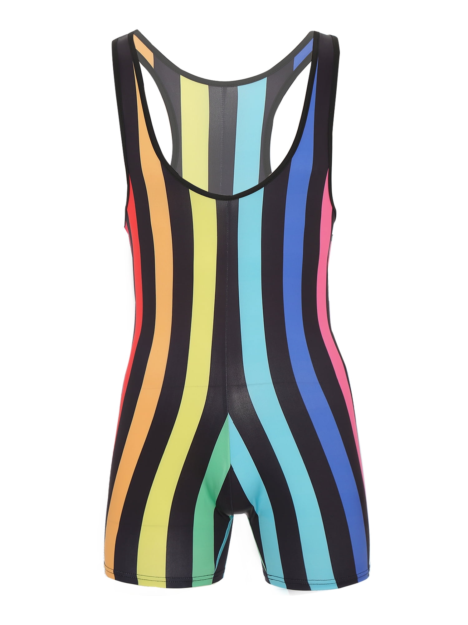 iEFiEL Mens Stripes Print Wrestling Singlet Fitness Gym Sports Boxer ...