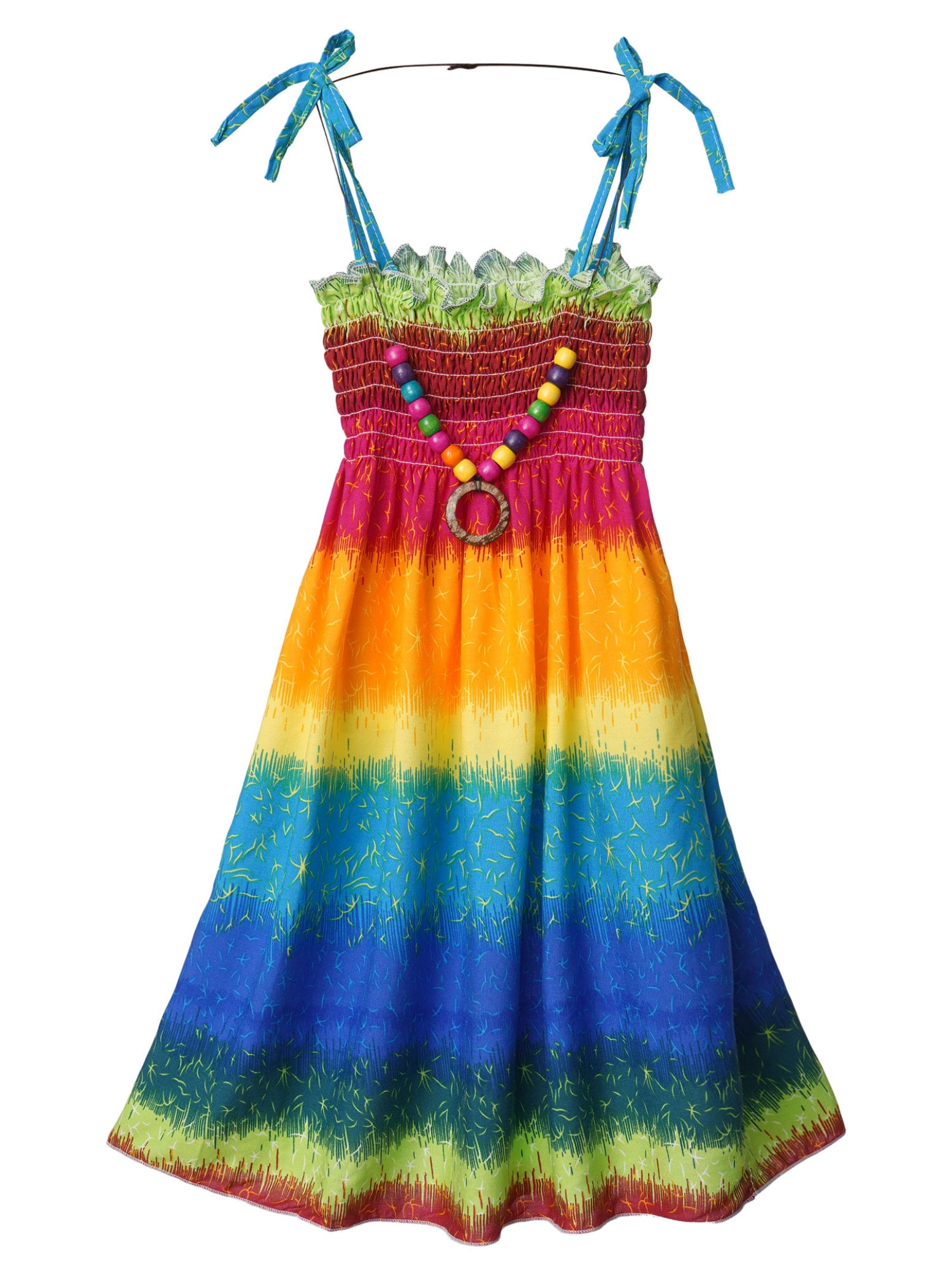 iEFiEL Rainbow Color Summer Girls Bohemian Dresses Floral Stretchy ...