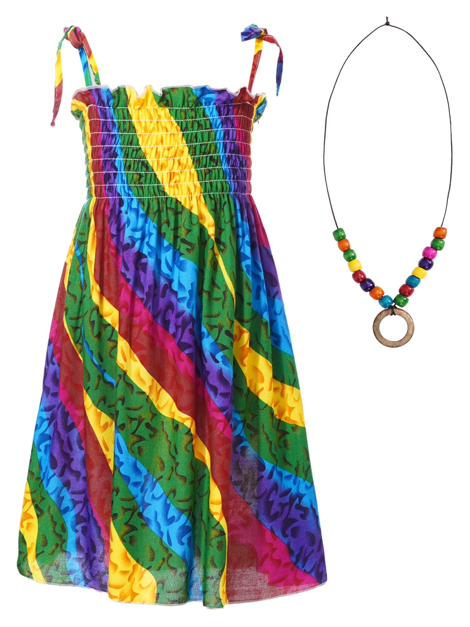 iEFiEL Rainbow Color Summer Girls Bohemian Dresses Floral Stretchy ...