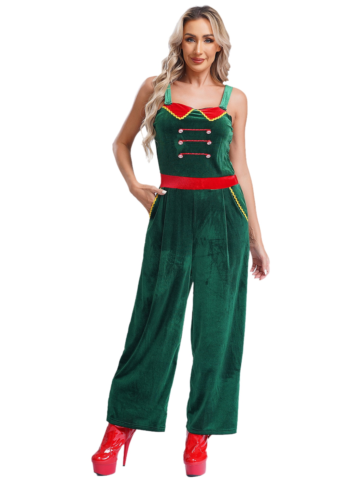 iEFiEL Women Christmas Overalls Jumpsuit Mrs Santa Claus Costume ...