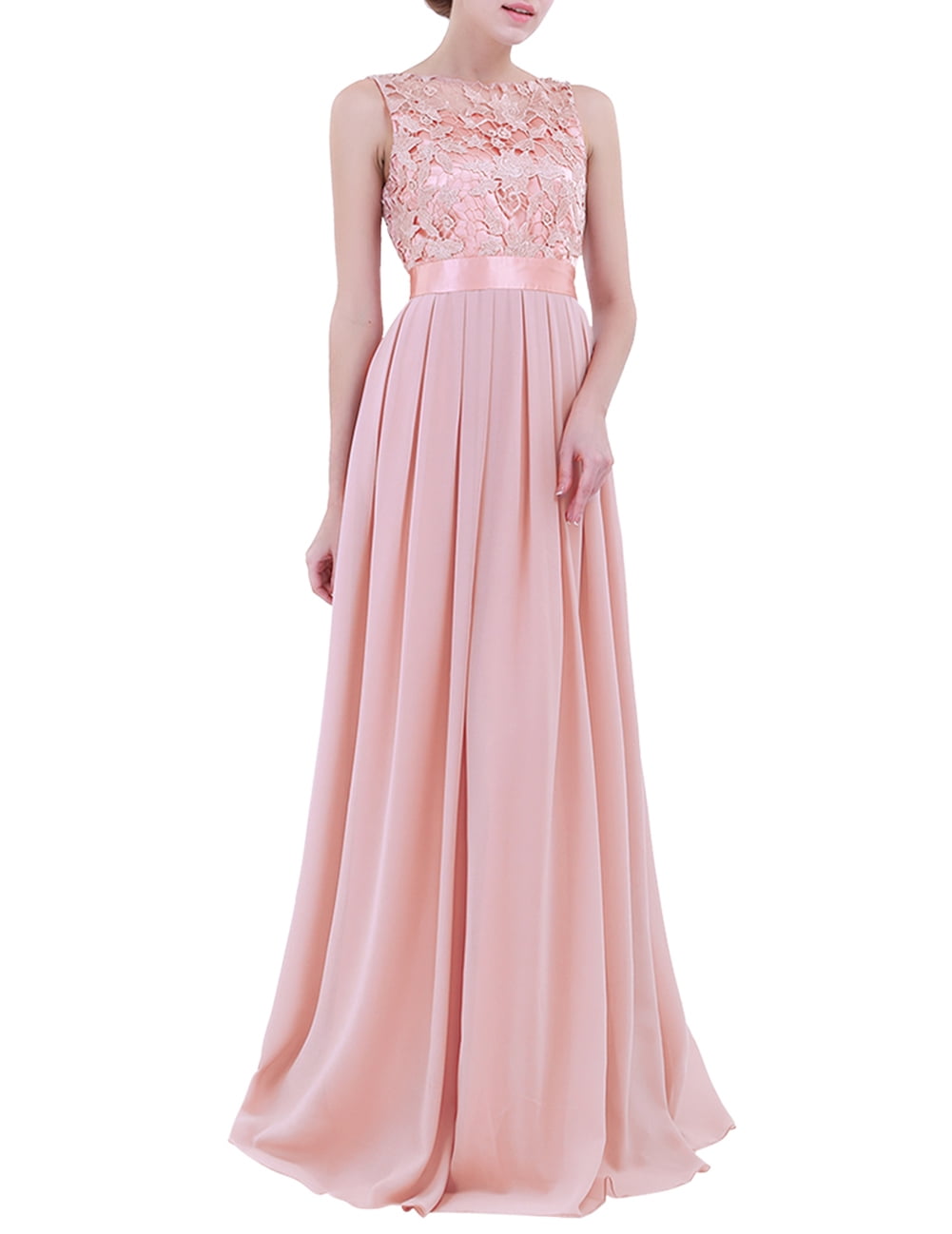 iEFiEL Women Embroidered Chiffon Bridesmaid Dress Full Length Evening ...