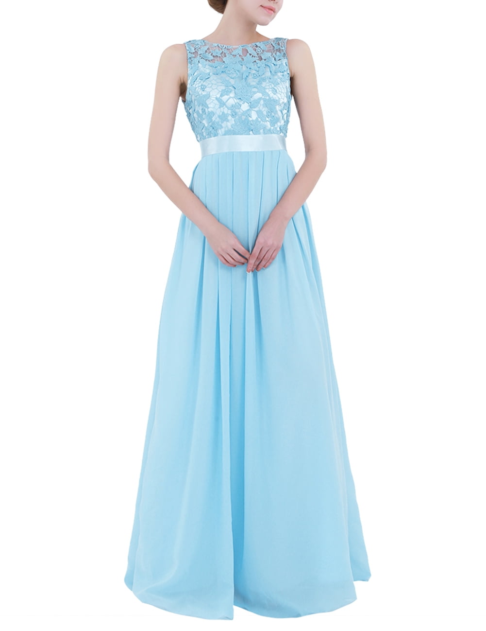 iEFiEL Women Embroidered Chiffon Bridesmaid Dress Full Length Evening ...