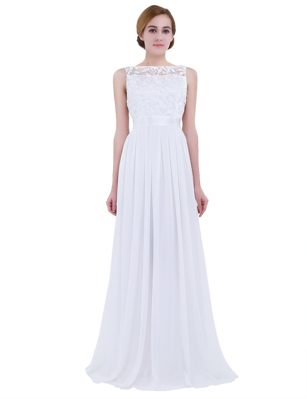 iEFiEL Women Embroidered Chiffon Bridesmaid Dress Full Length Evening ...