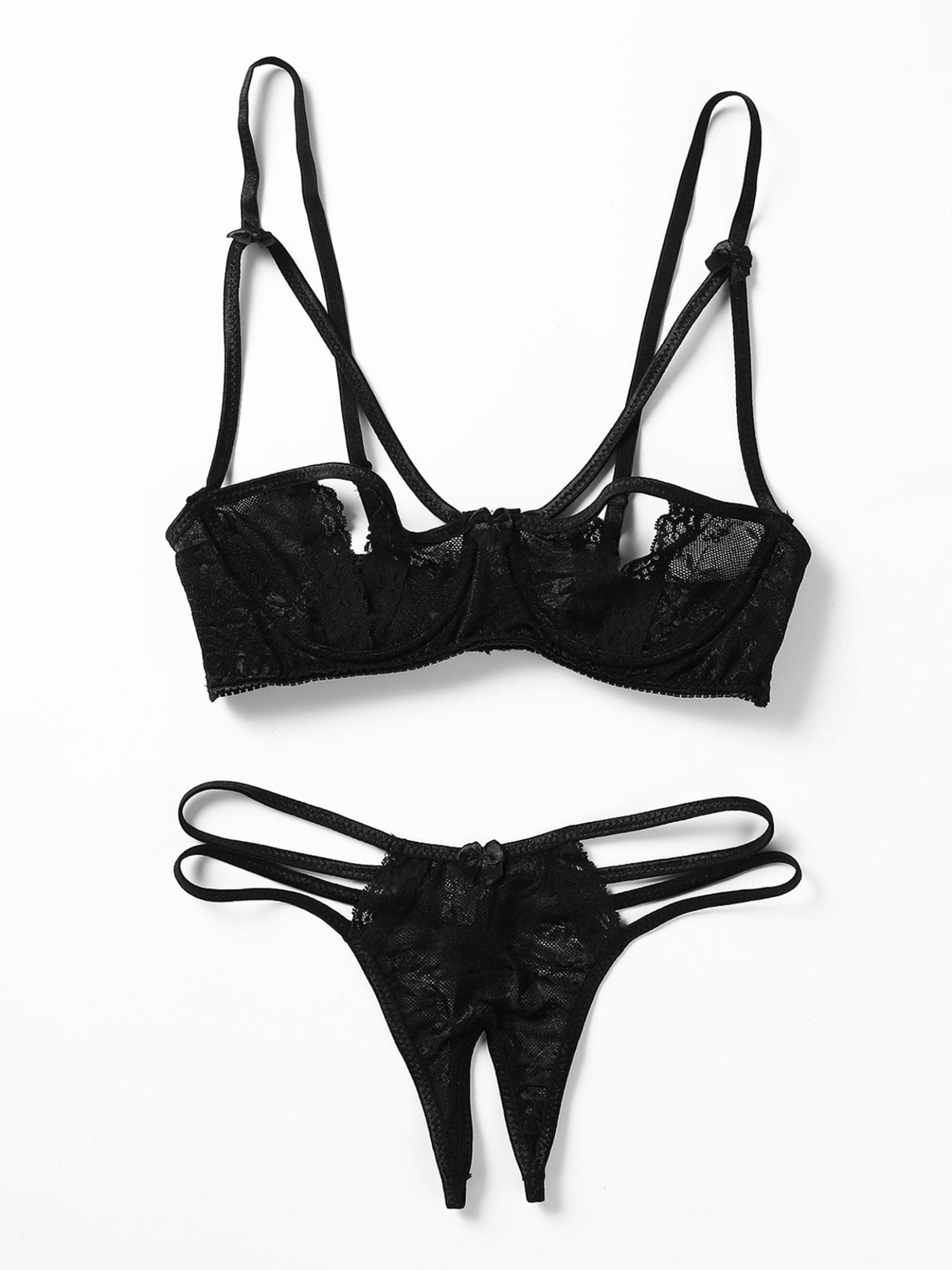 Iefiel Women Sheer Lace Lingerie Set Underwire Bra Top With Crotchless