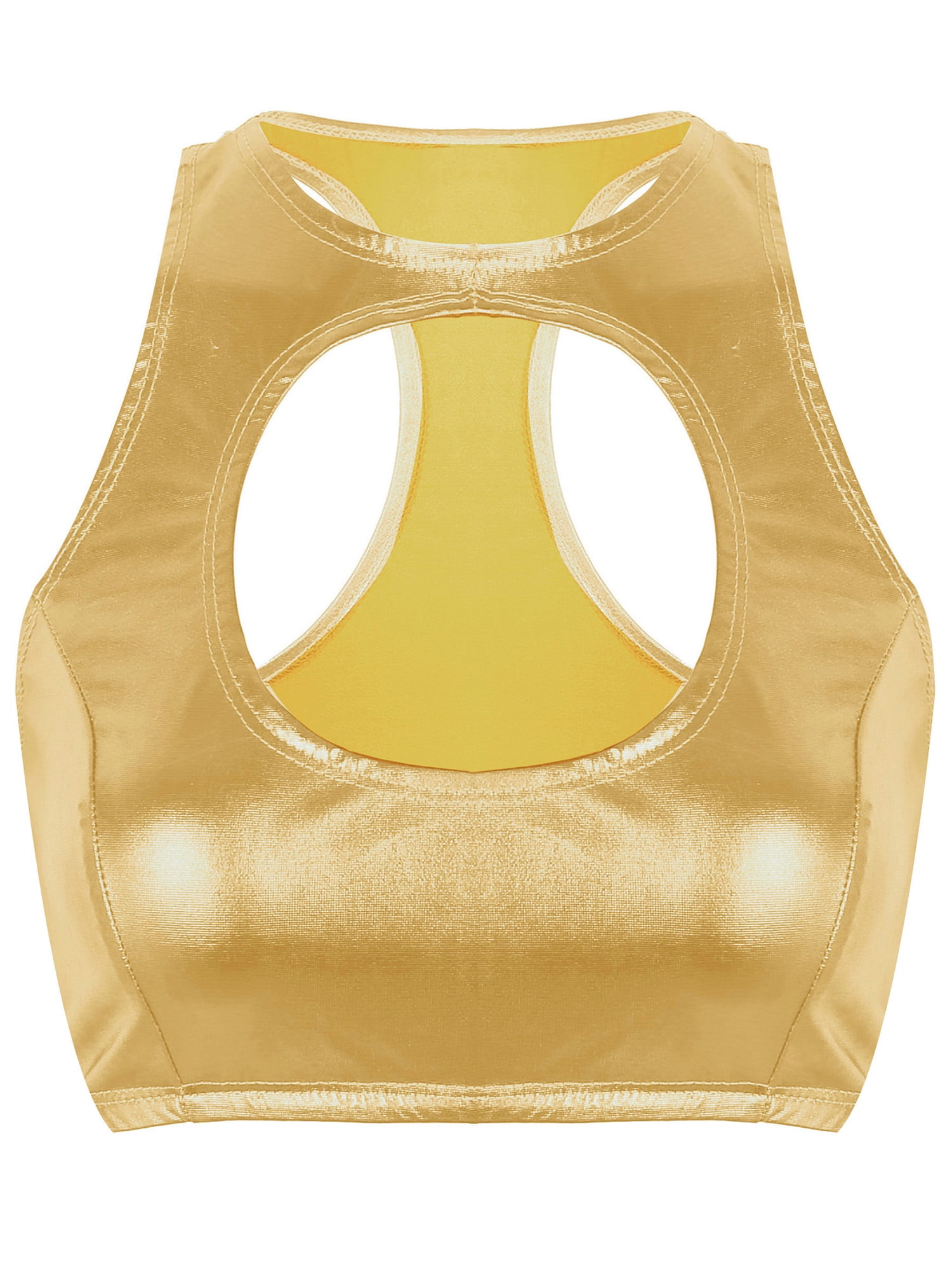 iEFiEL Women Summer Shiny Crop Tops Sleeveless Cut Out Swim Top ...