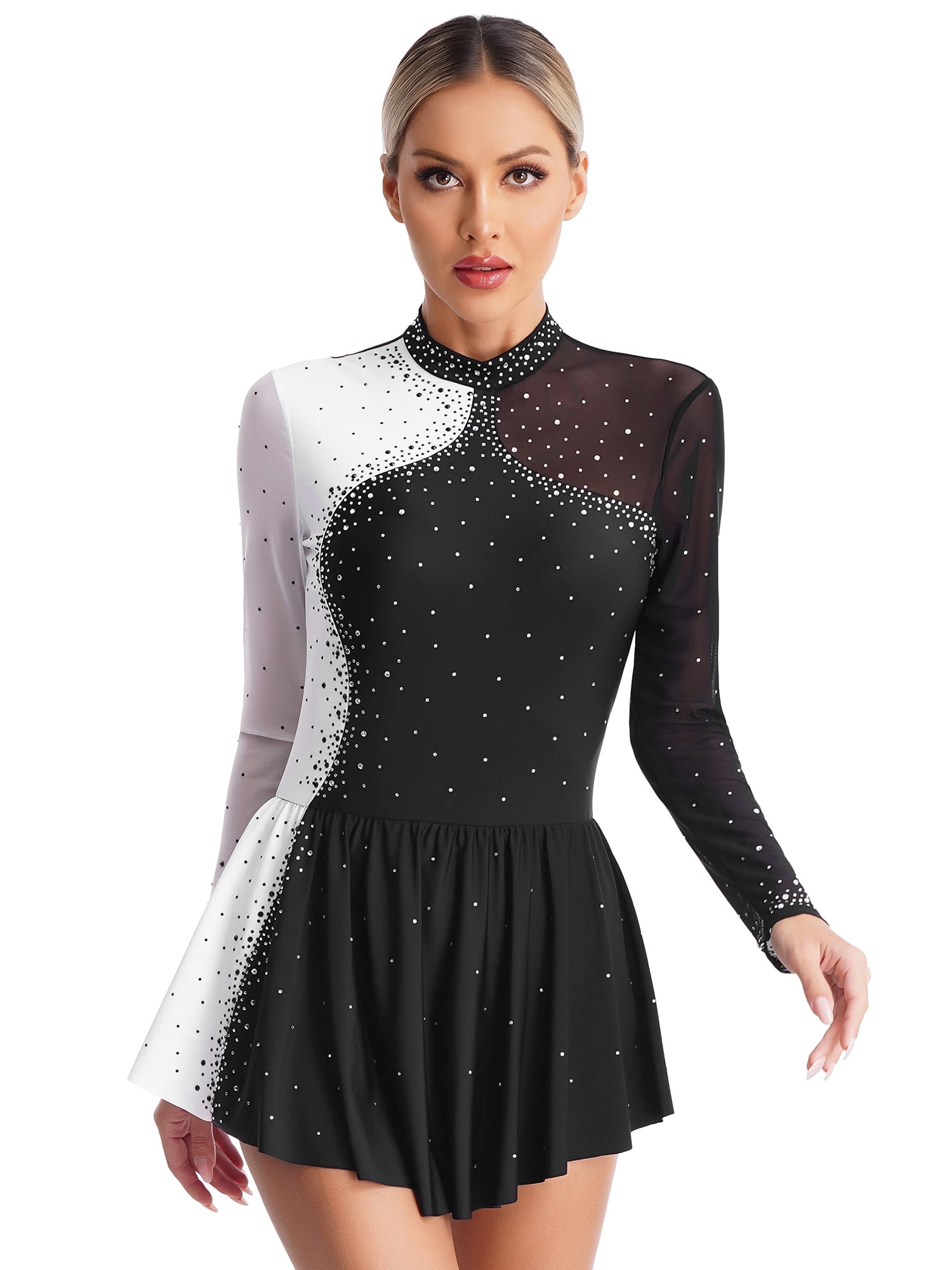iEFiEL Women's Shiny Rhinestones Figure Ice Skating Dance Dress Color ...