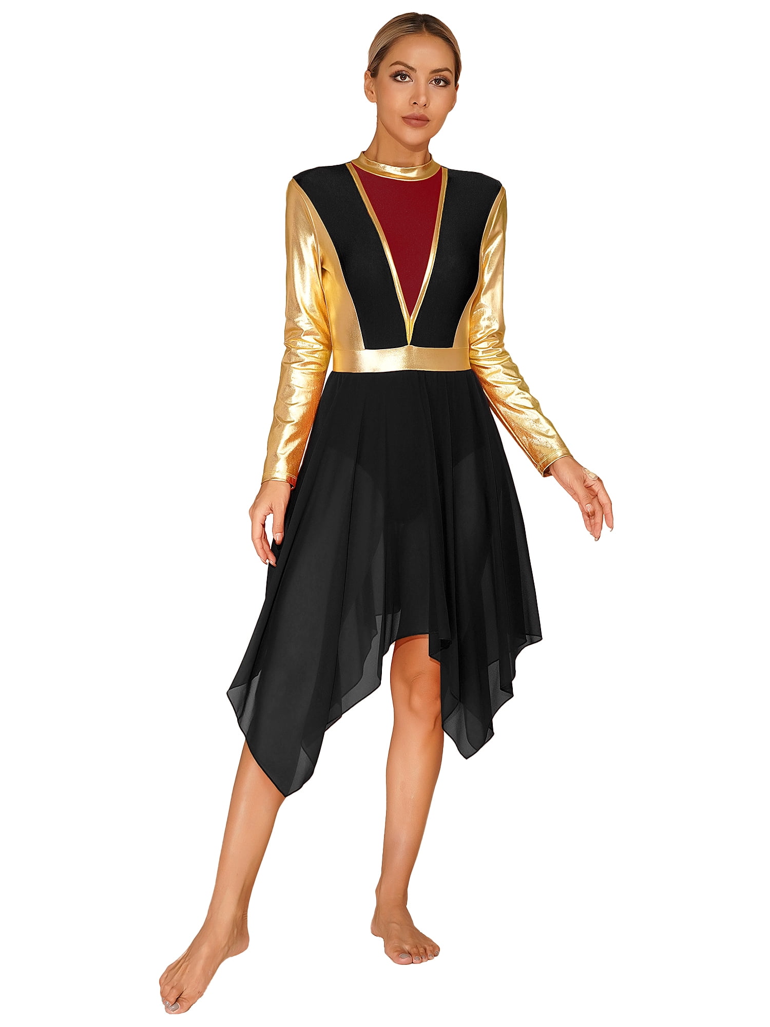 iEFiEL Womens Asymmetrical Overlay Liturgical Praise Dance Leotard ...