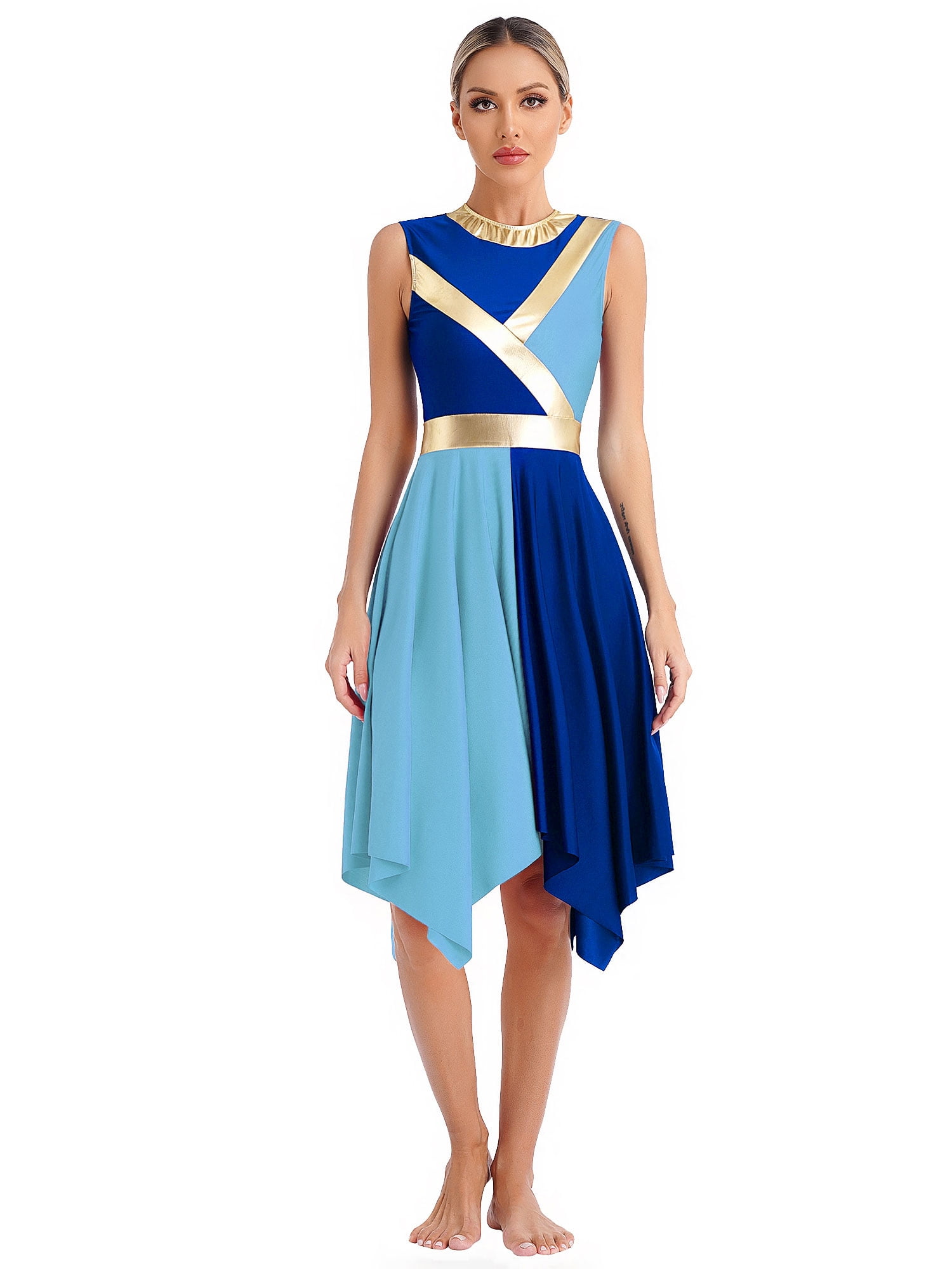 iEFiEL Womens Asymmetrical Praise Dance Dress Long Sleeve Overlay Choir Worship Costume Church ...