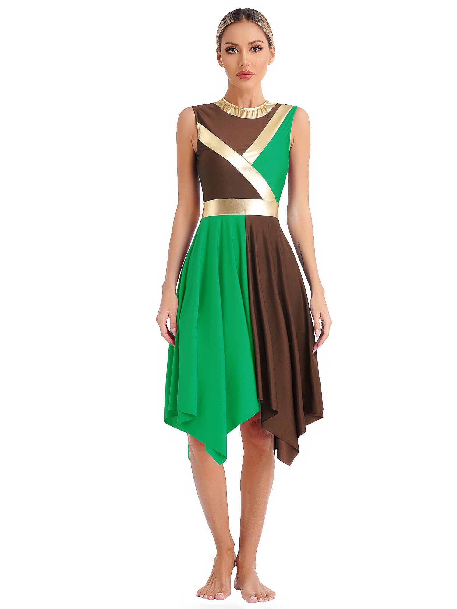 iEFiEL Womens Asymmetrical Praise Dance Dress Long Sleeve Overlay Choir ...