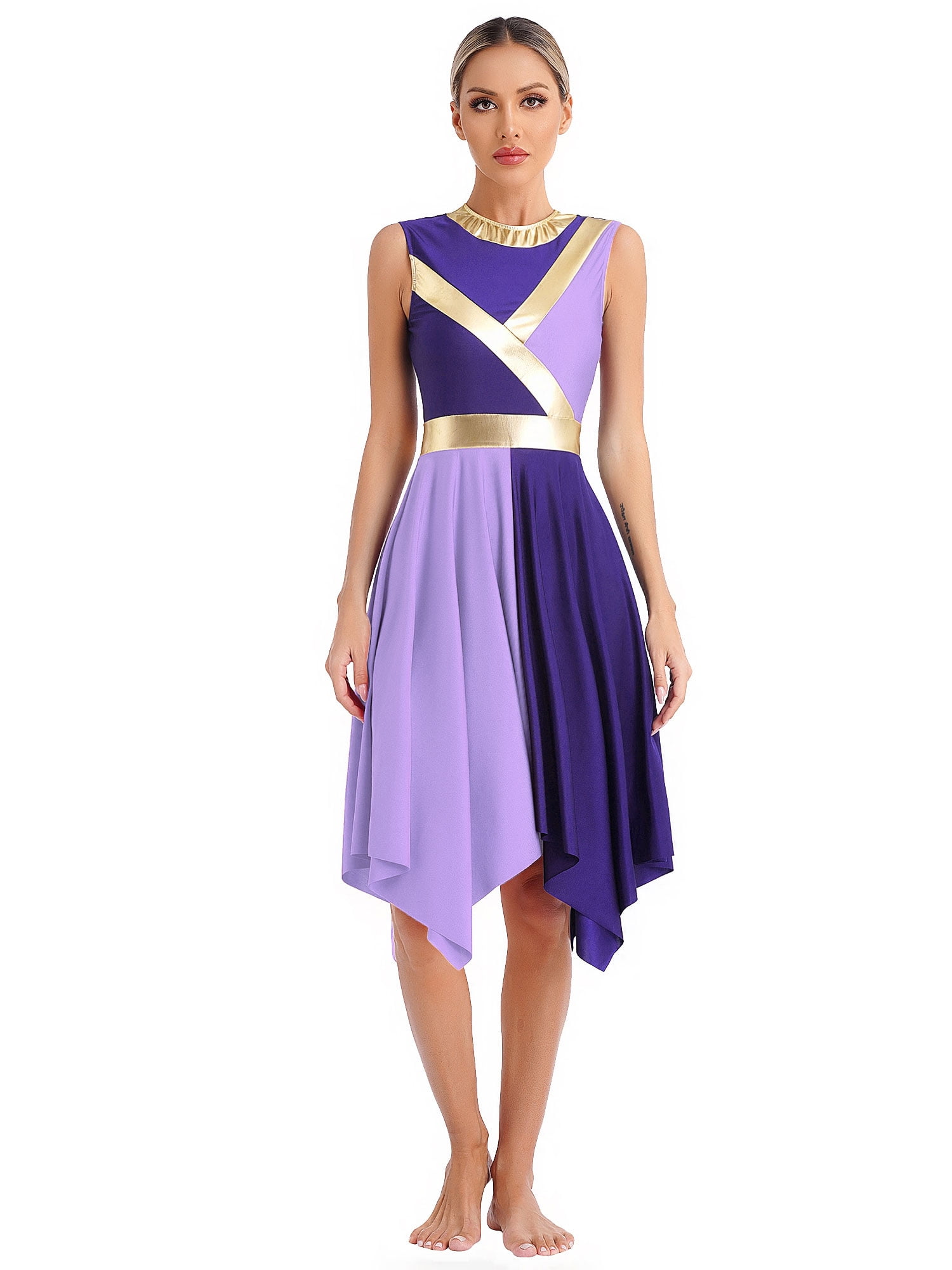 iEFiEL Womens Asymmetrical Praise Dance Dress Long Sleeve Overlay Choir ...