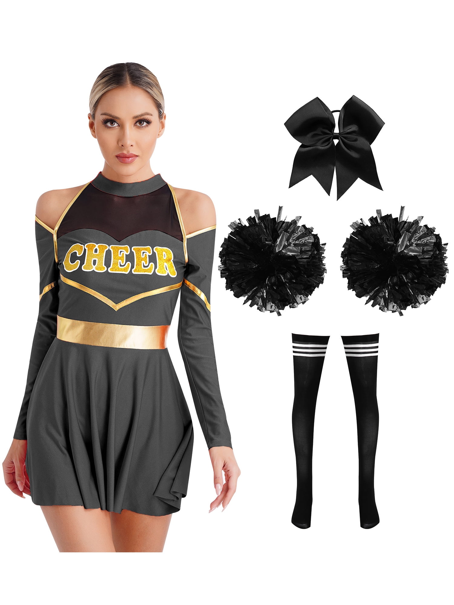iEFiEL Womens Cheer Leader Dance Uniform Long Sleeve Dress with ...
