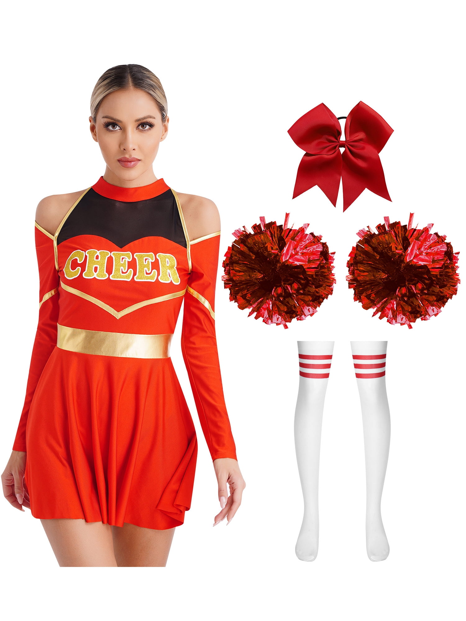 iEFiEL Womens Cheer Leader Dance Uniform Long Sleeve Dress with ...