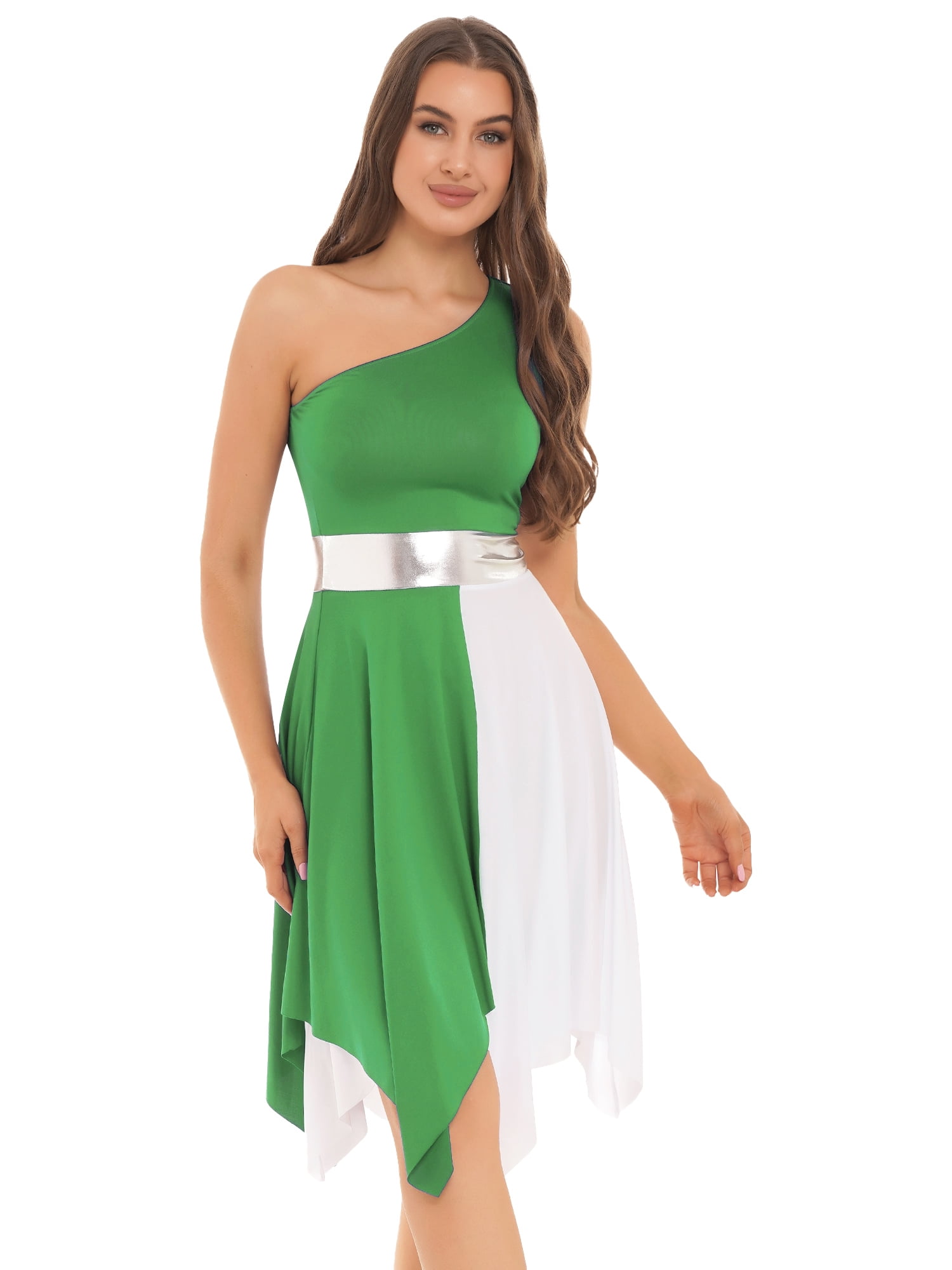 iEFiEL Womens Color Block Asymmetrical Hem Dance Dress Liturgical Praise Lyrical Dance Costume ...