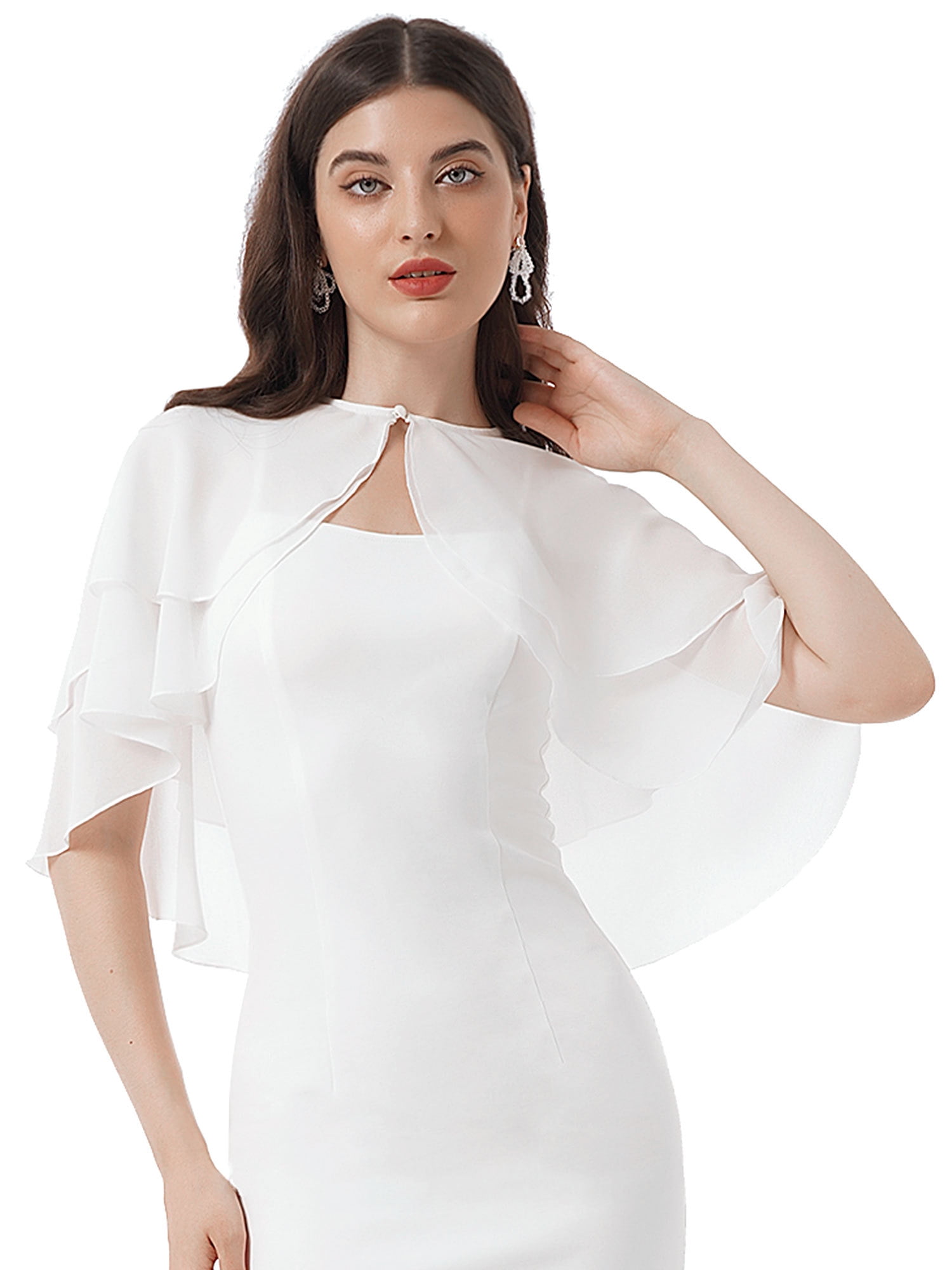 iEFiEL Womens Elegant Chiffon Sheer Bolero Wraps Shawls Wedding Evening ...