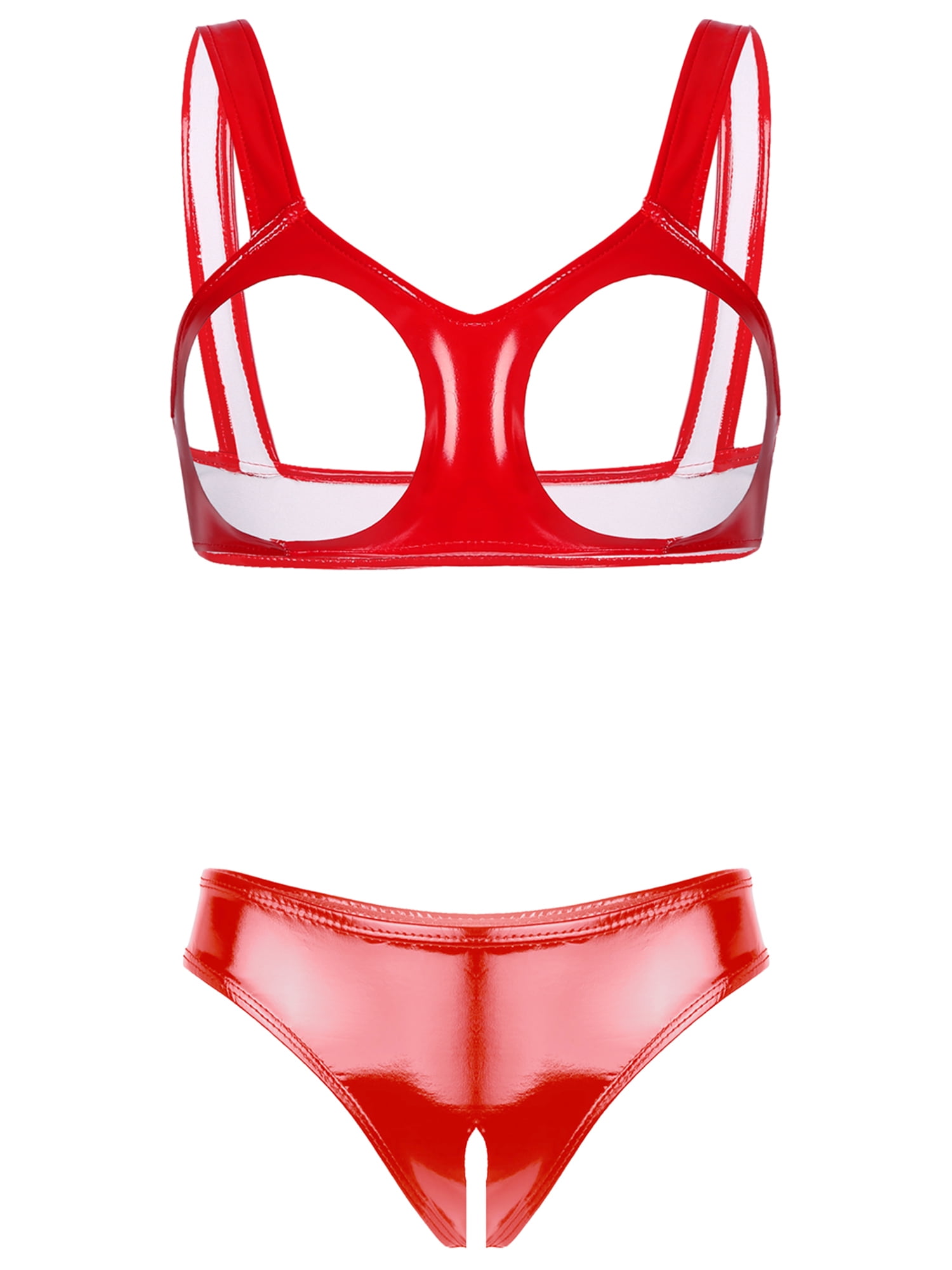 iEFiEL Womens Exotic Lingerie Set Patent Leather Open Bust Bra with ... iEFiEL Womens Exotic Lingerie Set Patent Leather Open Bust Bra with ...
