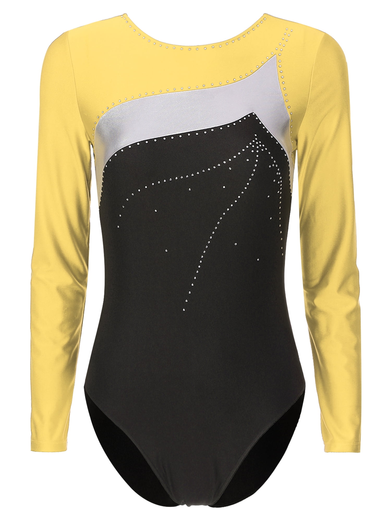 iEFiEL Womens Glitter Rhinestone Gymnastics Leotard Long Sleeve Color ...