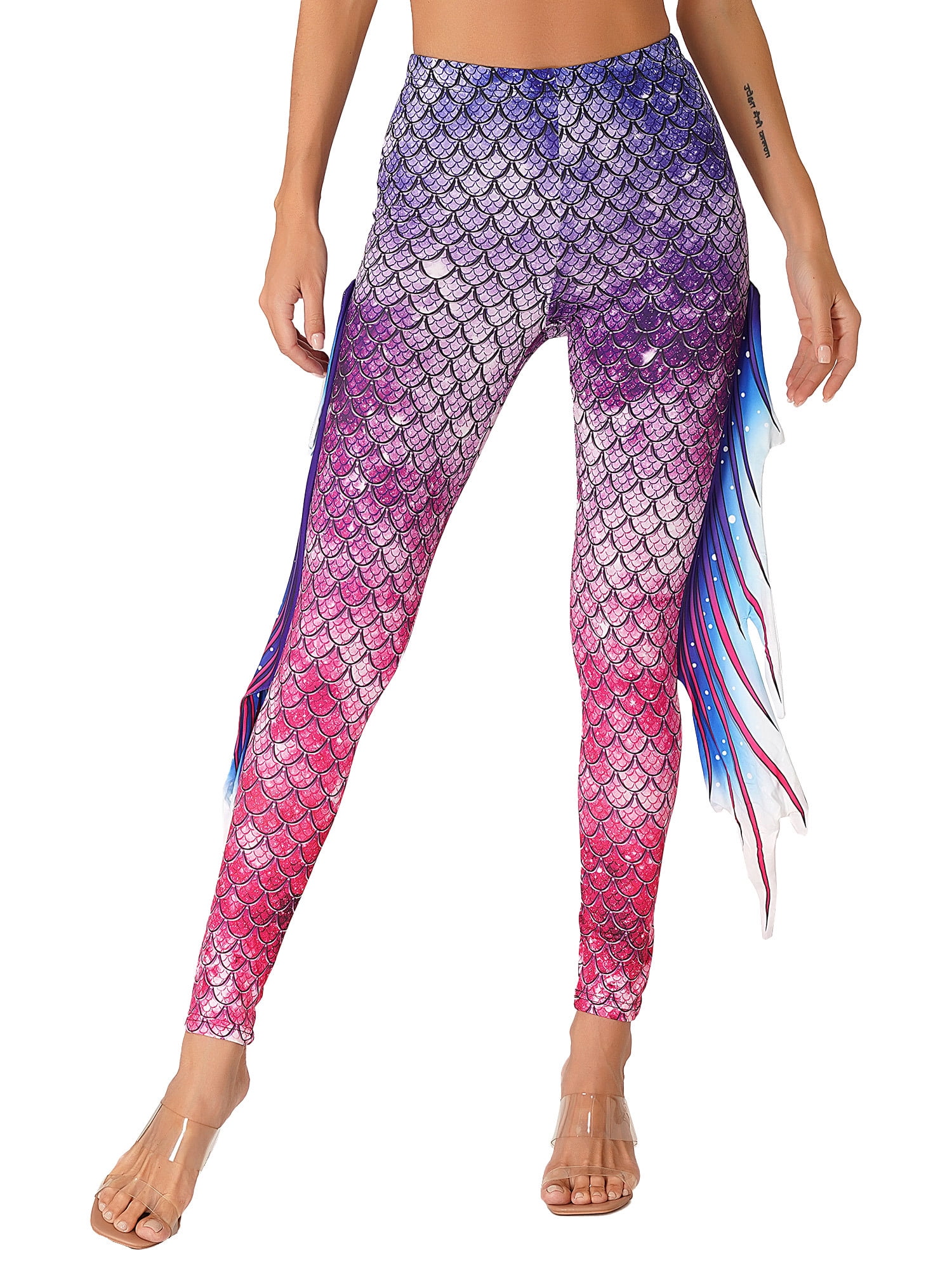 iEFiEL Womens Halloween Mermaid Costume Shiny Fish Scales Leggings ...