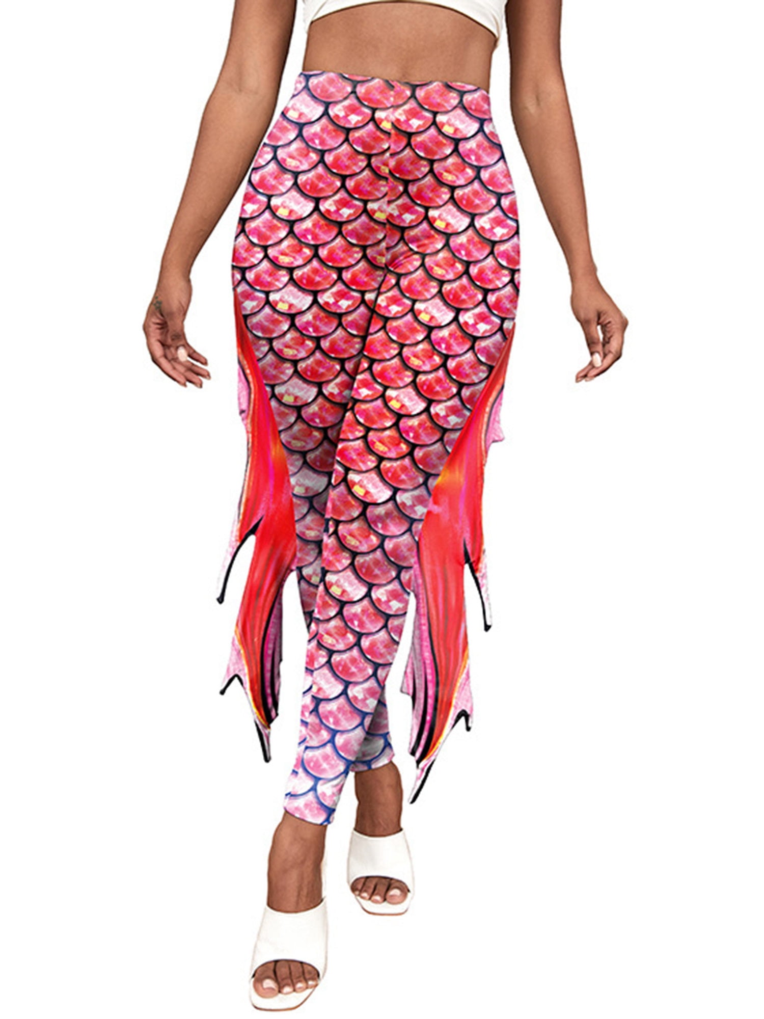 iEFiEL Womens Halloween Mermaid Costume Shiny Fish Scales Leggings ...