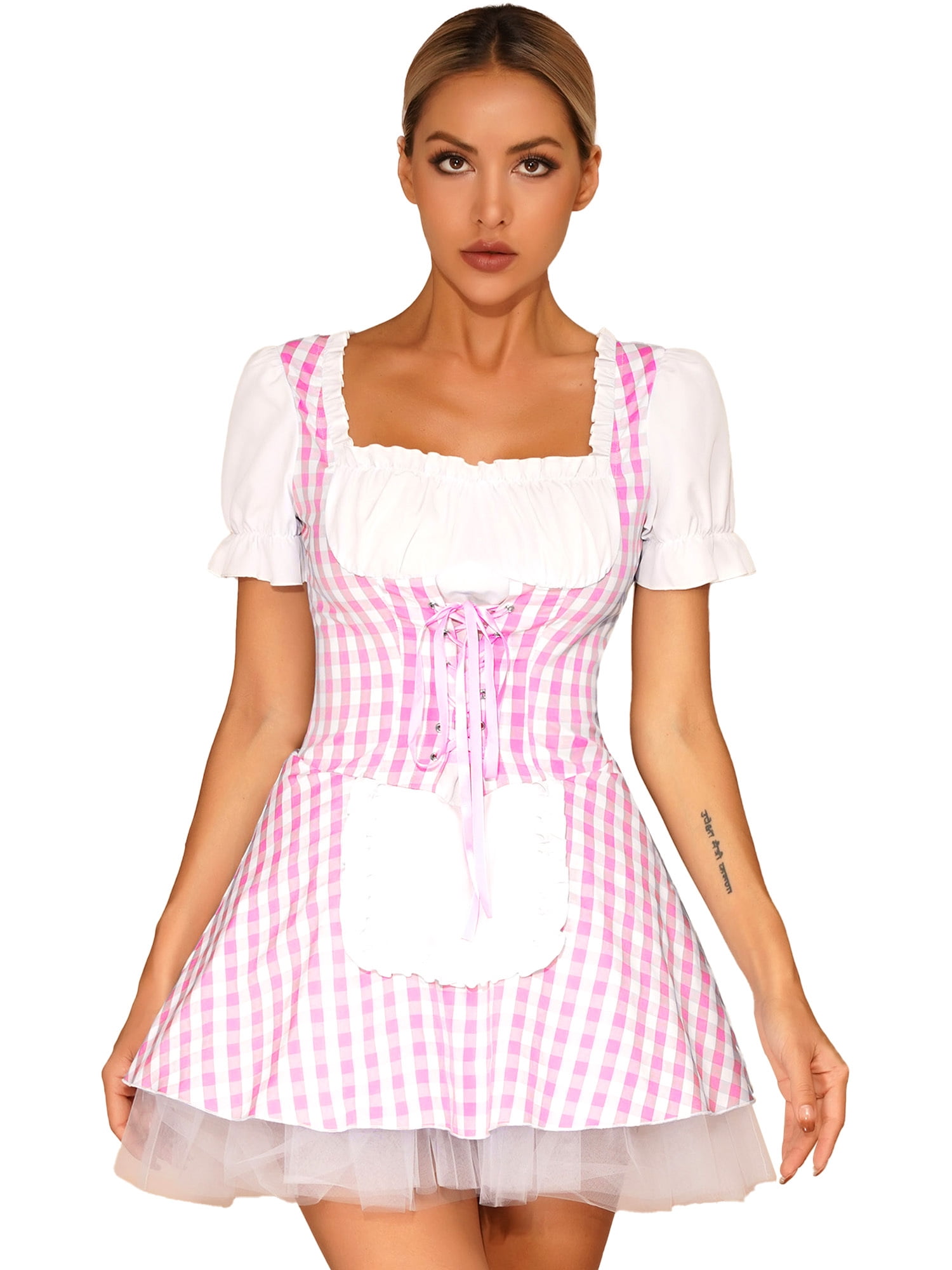 iEFiEL Womens Maid Cosplay Babydoll Mini Dress Masquerade Party Lace-Up ...