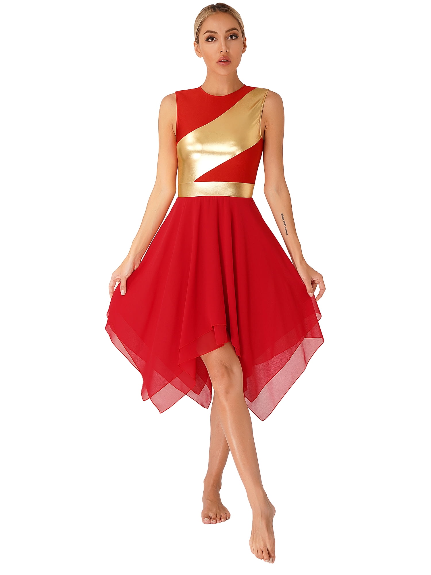 iEFiEL Womens Metallic Praise Dance Dress Color Contrast Church ...