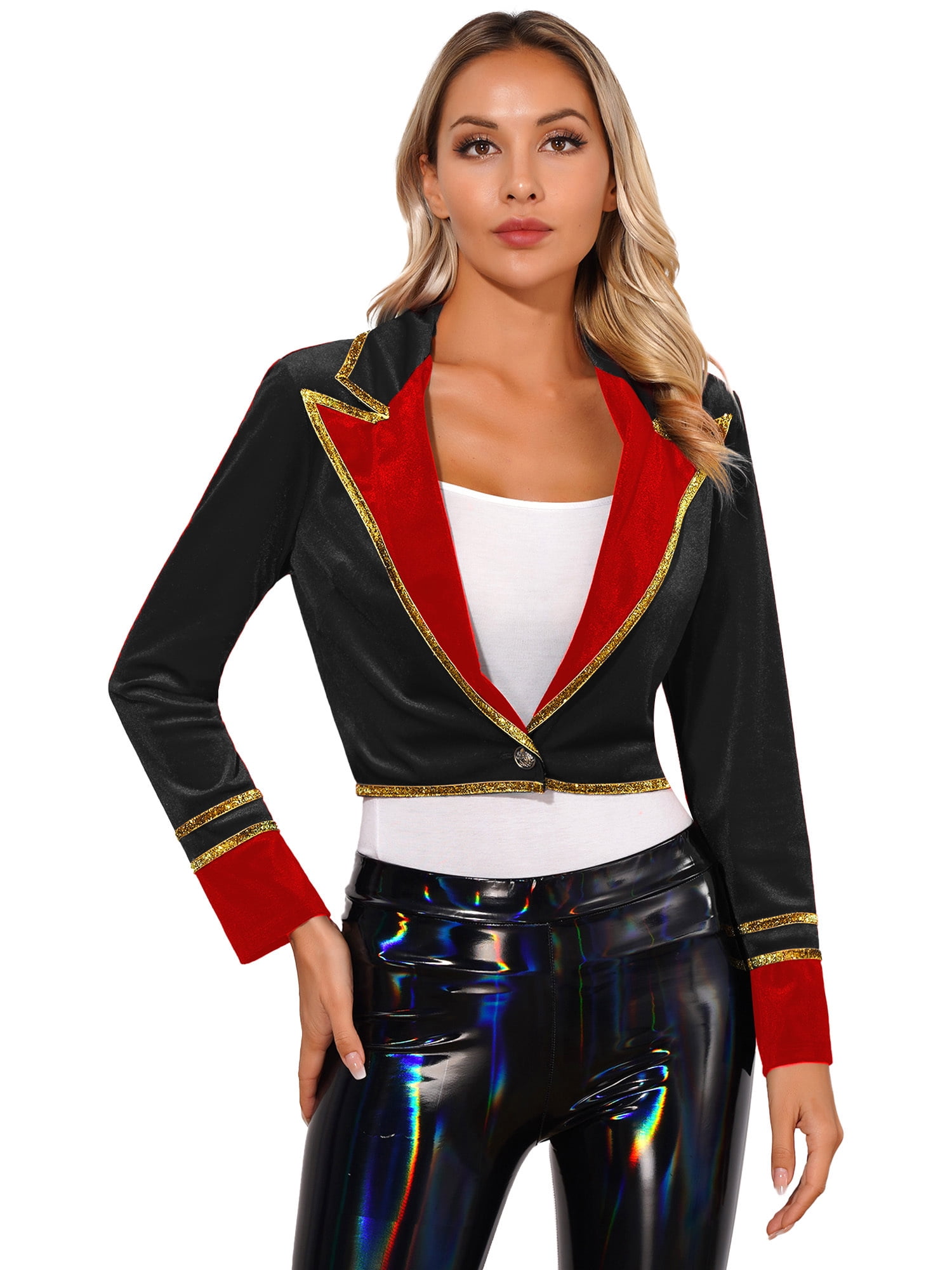 iEFiEL Womens Ringmaster Fringed Jacket Velvet Lion Tamer Outfit Long ...