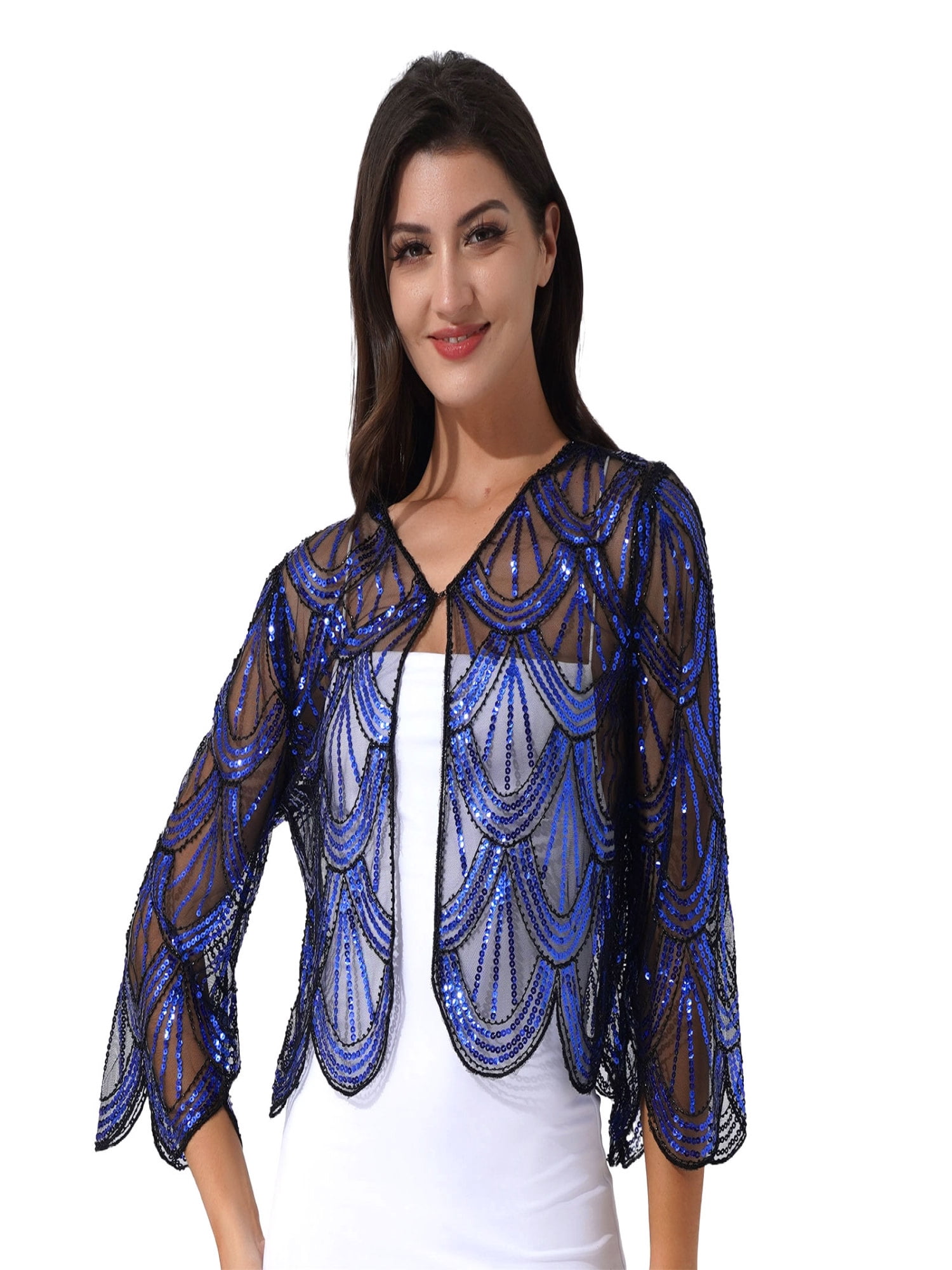iEFiEL Womens Sequins Bolero Cardigan Wedding Evening Party Lace Shawl ...