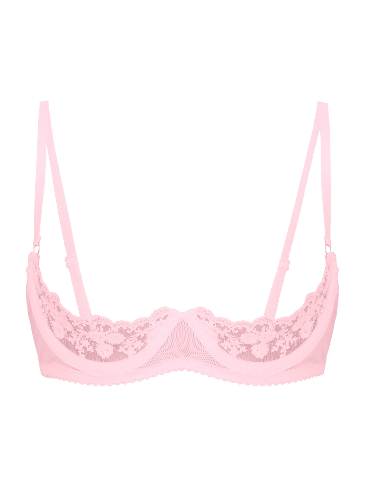 Iefiel Womens Sheer Floral Lace Underwired Bra Unlined Brassiere Lingerie Pink M