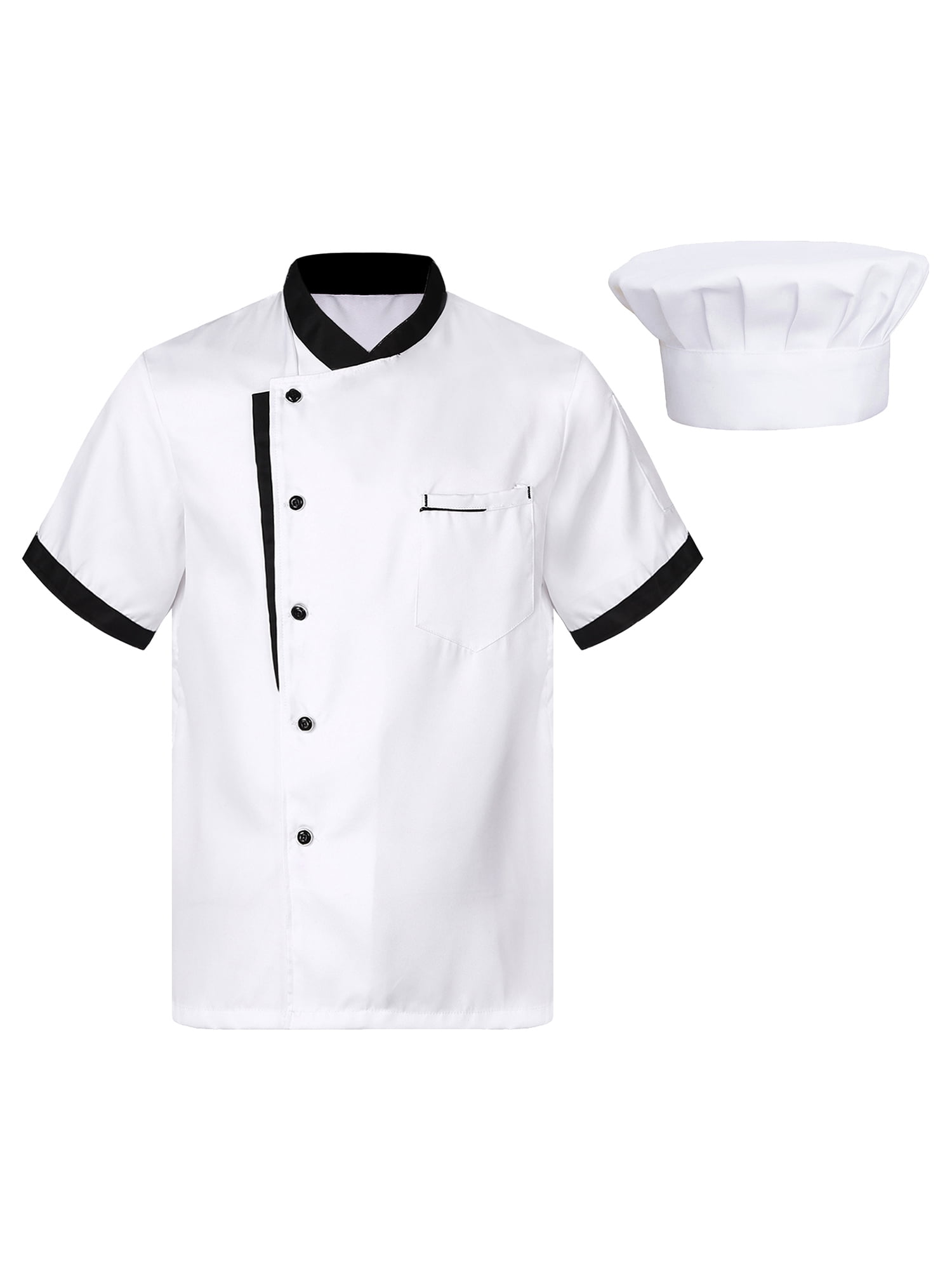 iEFiEL Womens Short Sleeve Chef Coat Button Cook Jacket Bakery Canteen ...