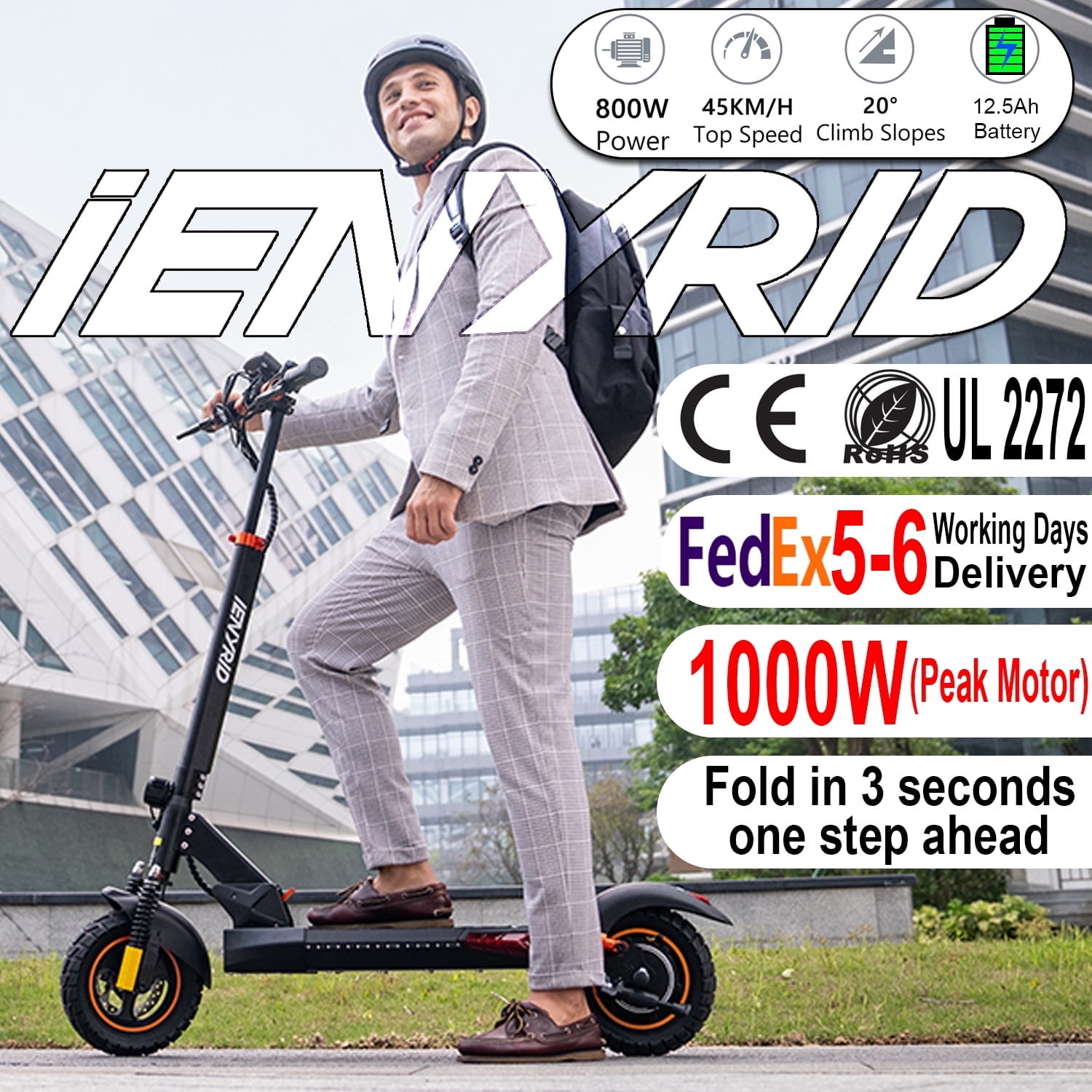 ‌iENYRID S+ 10 inch 3-Second Fold Electric Scooter,High-Performance ...