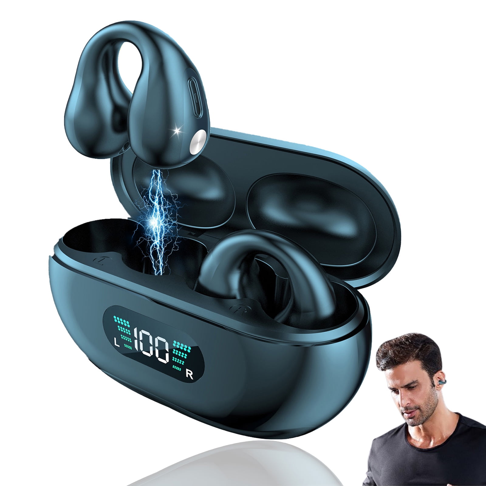 iFCOW Bluetooth Wireless Ear-Clip Bone Conduction Headphones, Black ...