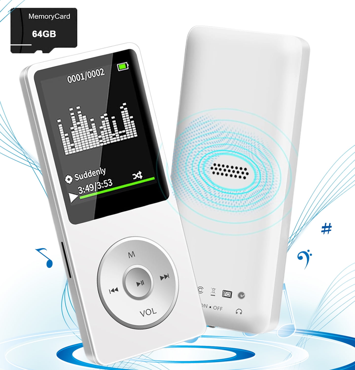 iFCOW Bluetooth MP3 Player, 1.8 inch Screen, 8GB, FM Radio, Voice Recorder, Supports 64GB ...