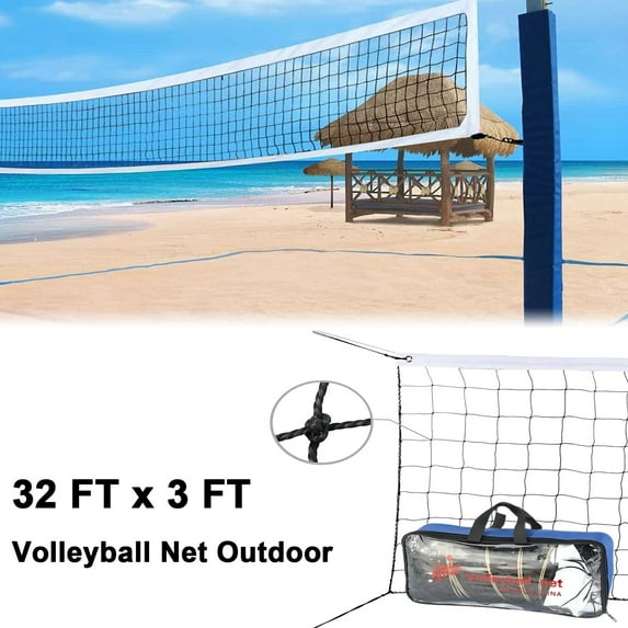 iFCOW Heavy Duty Outdoor Volleyball Net, 32FTx3FT, Portable for Beach, Backyard, Pool ...