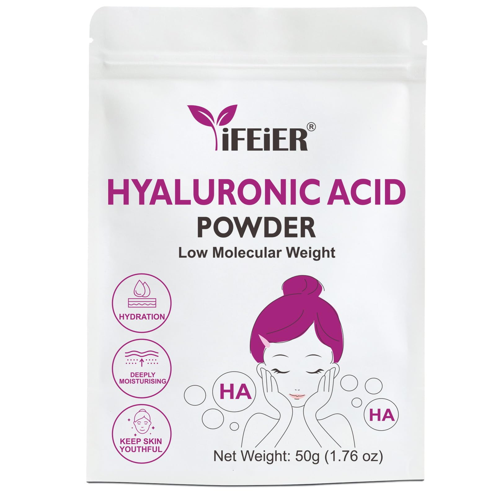 iFEiER Hyaluronic Acid Powder DMF15 | Low Molecular Weight Hyaluronic ...