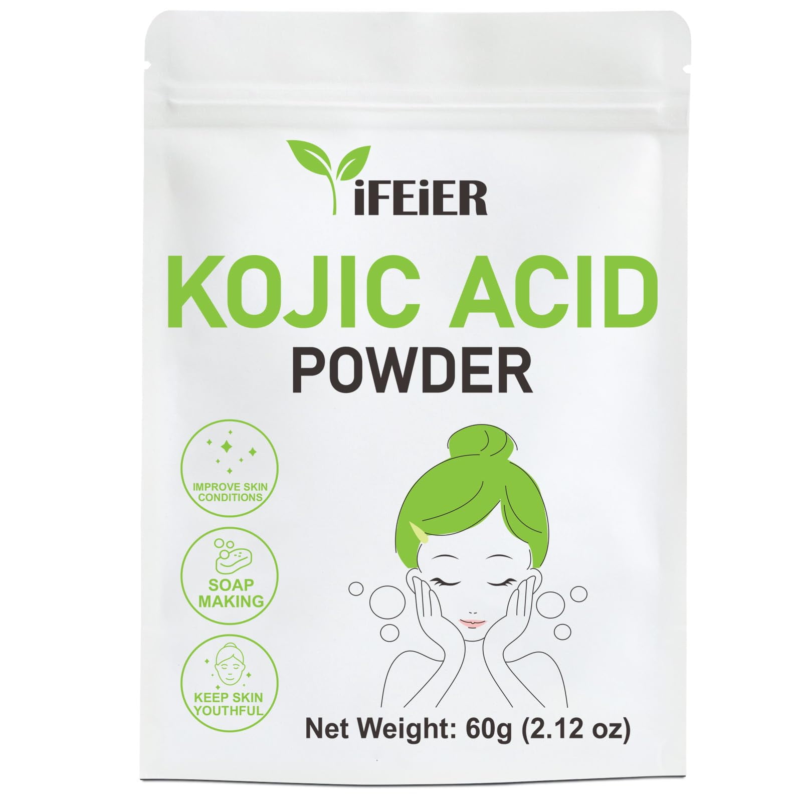 iFEiER Pure Kojic Acid SAF21 Powder 60g(2.12oz) for Skincare Products ...