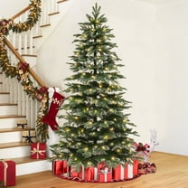 Homestock 7.5ft Artificial Xmas Tree with LED Lights, Snow Flocked, 892 ...